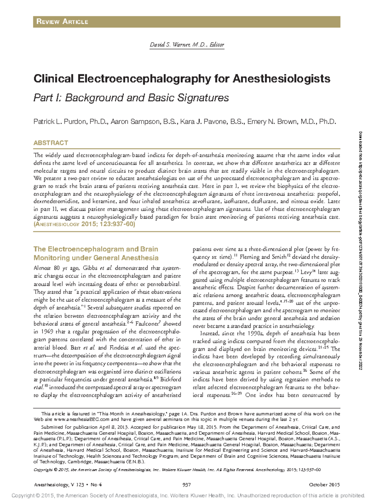EEG para anestesiólogos 1 - Anesthesiology, V 123 • No 4 937 October ...