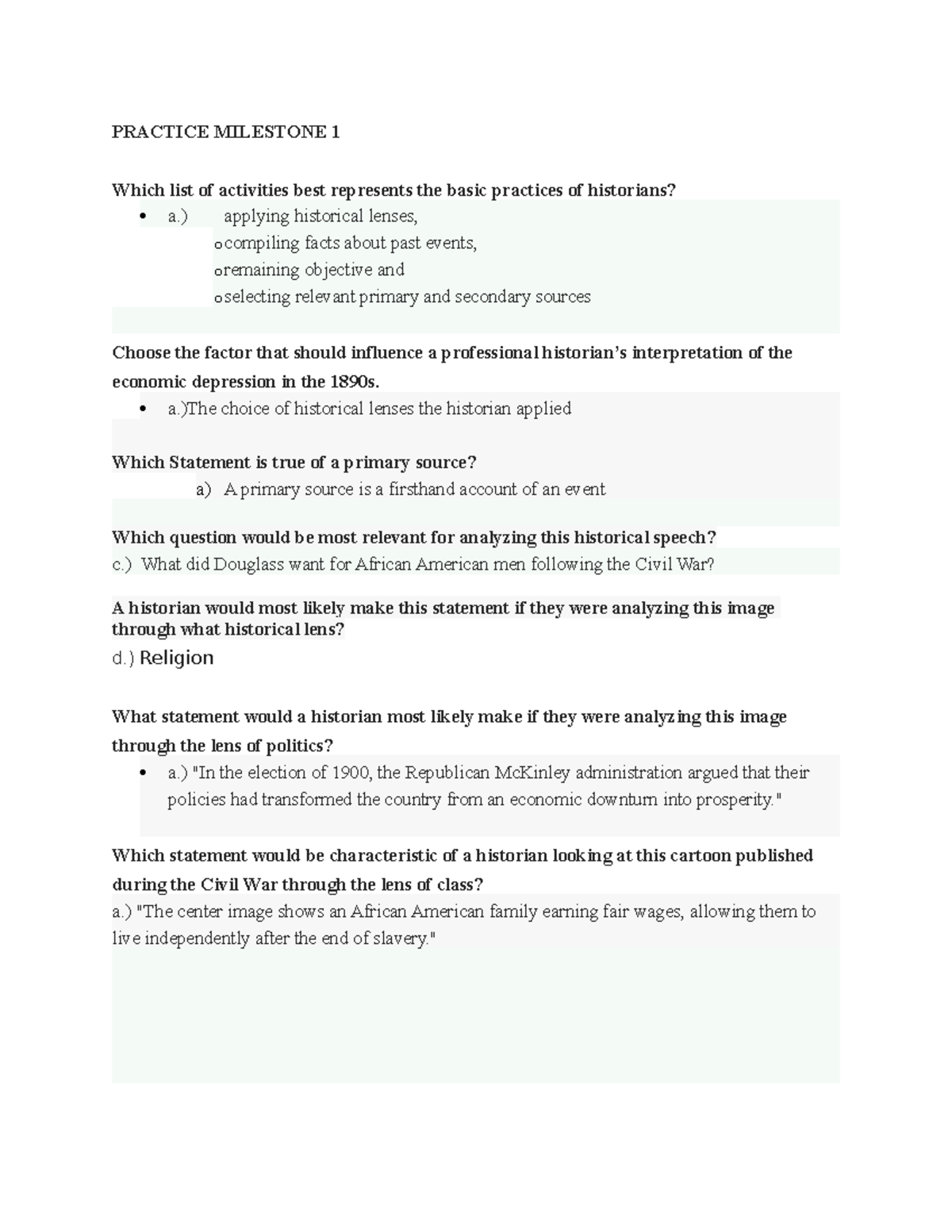 Practice Test Milestone 1 - PRACTICE MILESTONE 1 Which list of ...