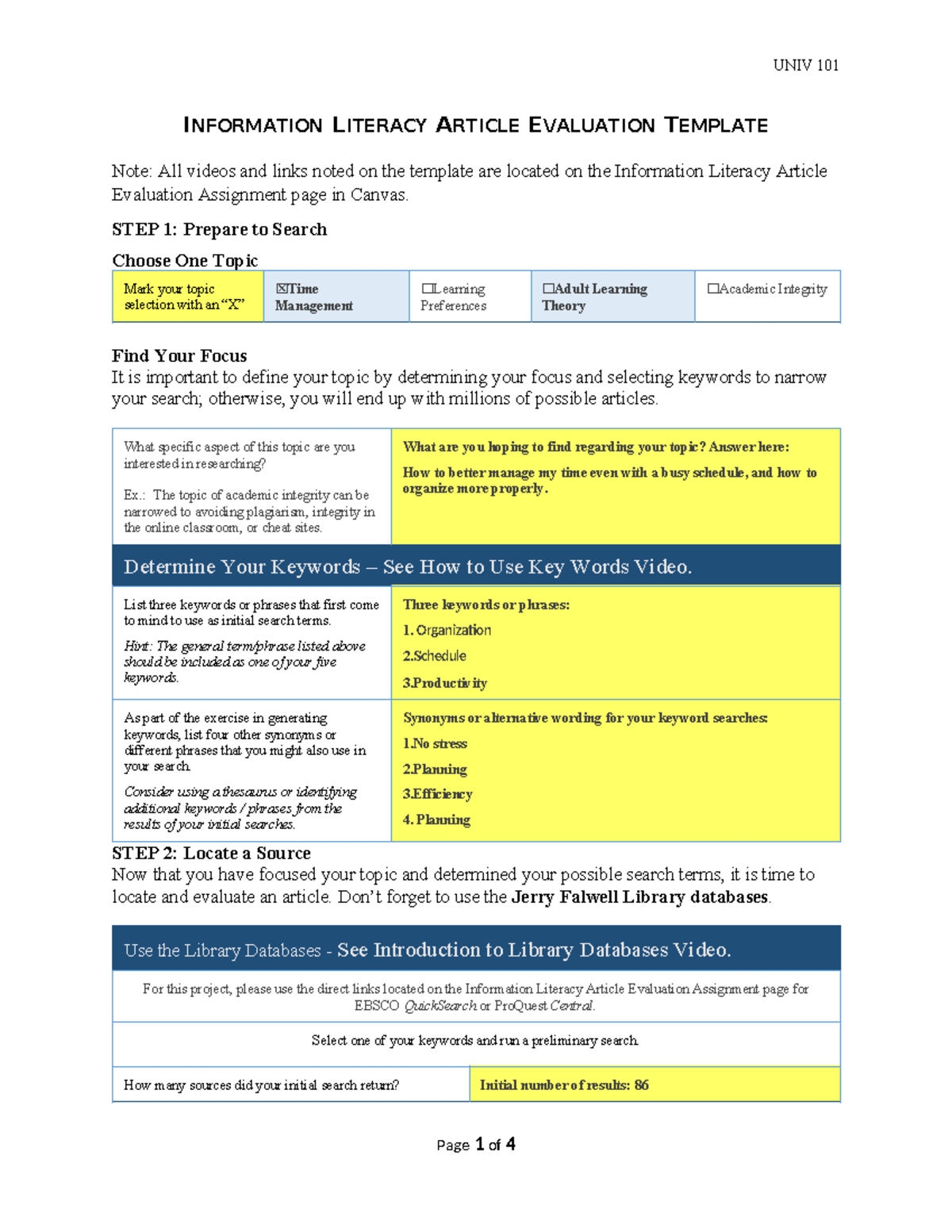 Information Literacy Article Evaluation Template - INFORMATION LITERACY ...