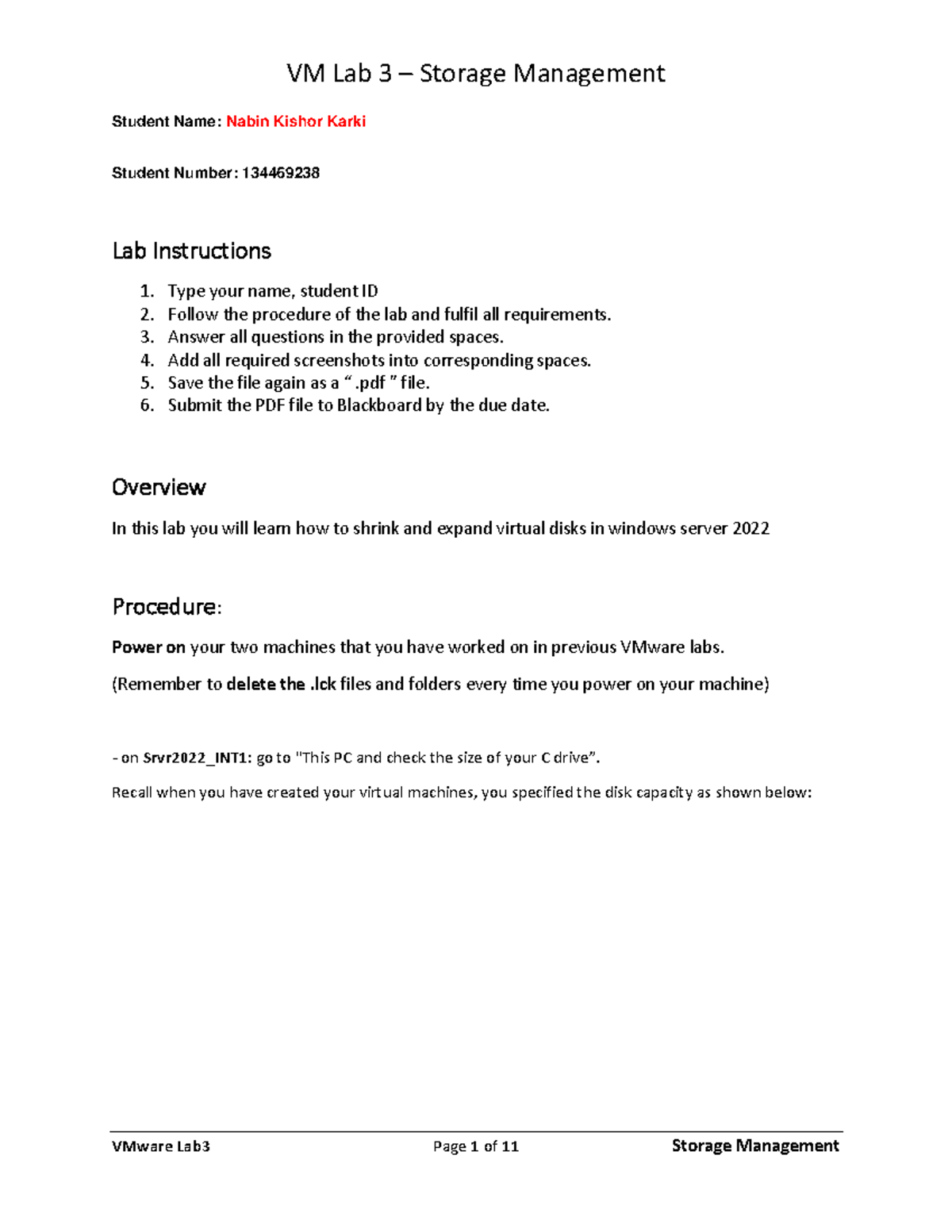 LAB 5 - VM Lab Module 3 - Storage Management - Student Name: Nabin ...