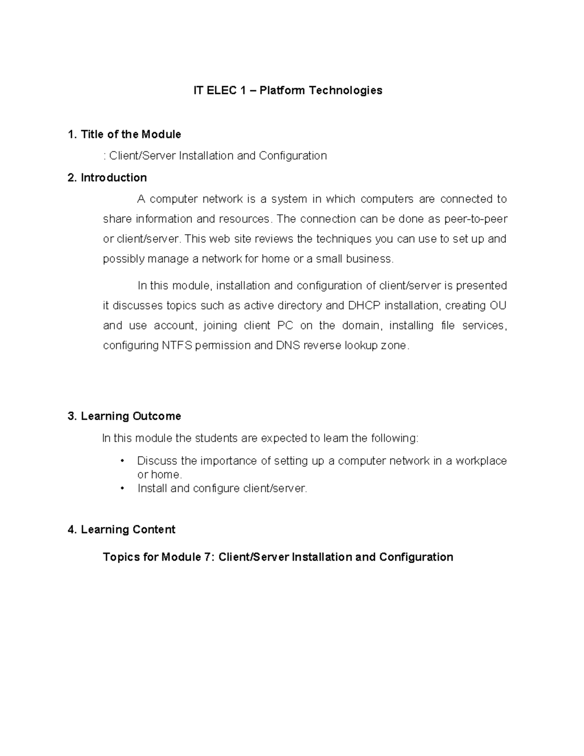 Final-module - Module of Platform Technology - IT ELEC 1 – Platform ...