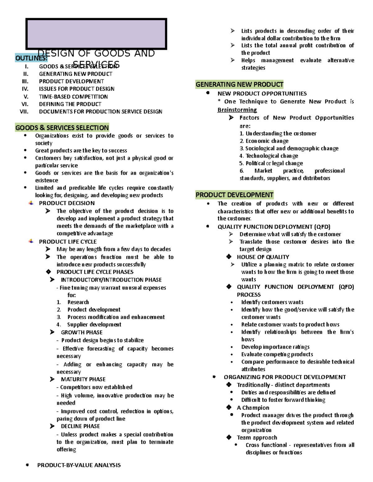 Design OF Goods AND Services - OUTLINES: I. GOODS & SERVICES SELECTION ...