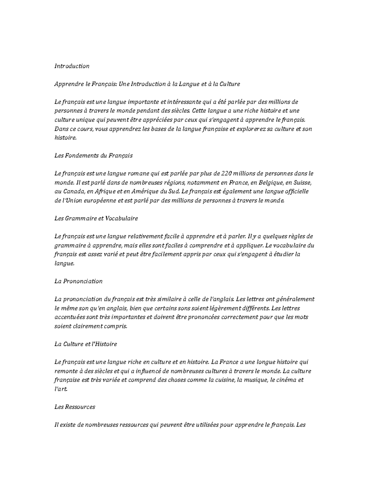 French Study Notes - Introduction Apprendre le Français: Une ...