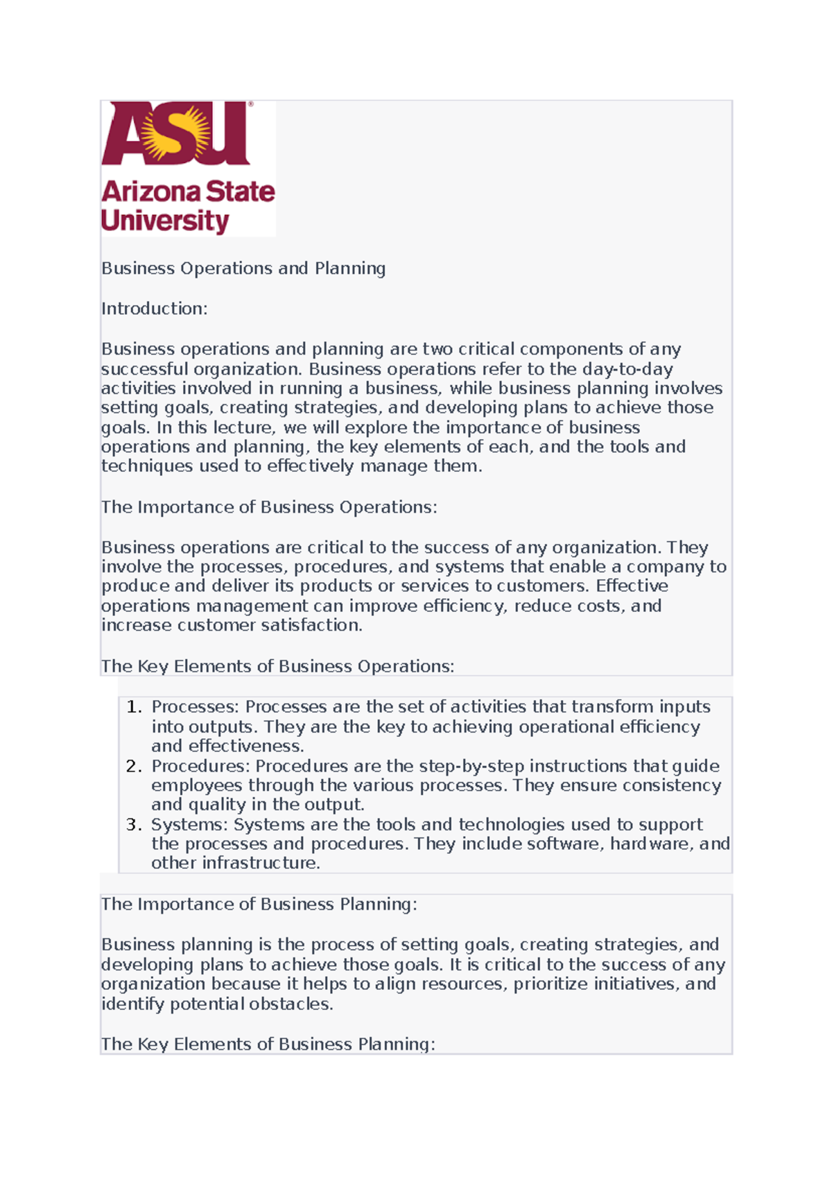 Business Operations and Planning - Business Operations and Planning ...