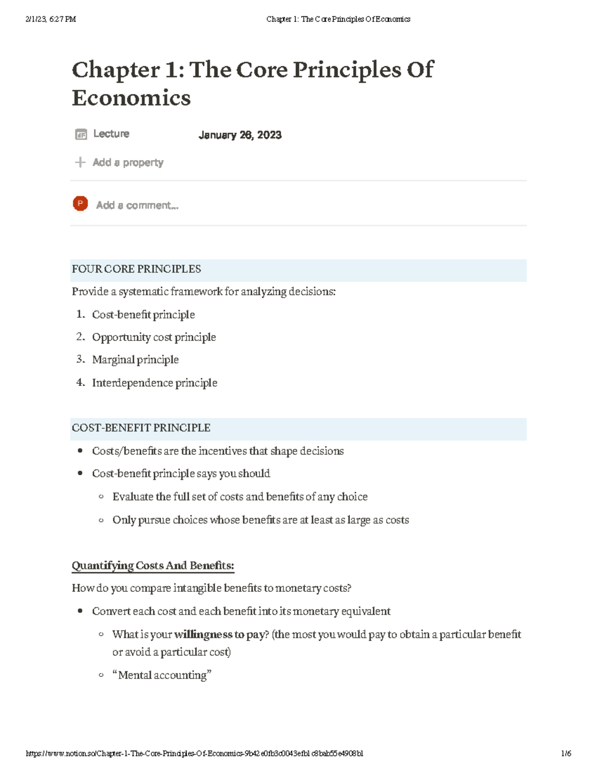 Chapter 1 The Core Principles Of Economics - Lecture January 26 , 2023 ...