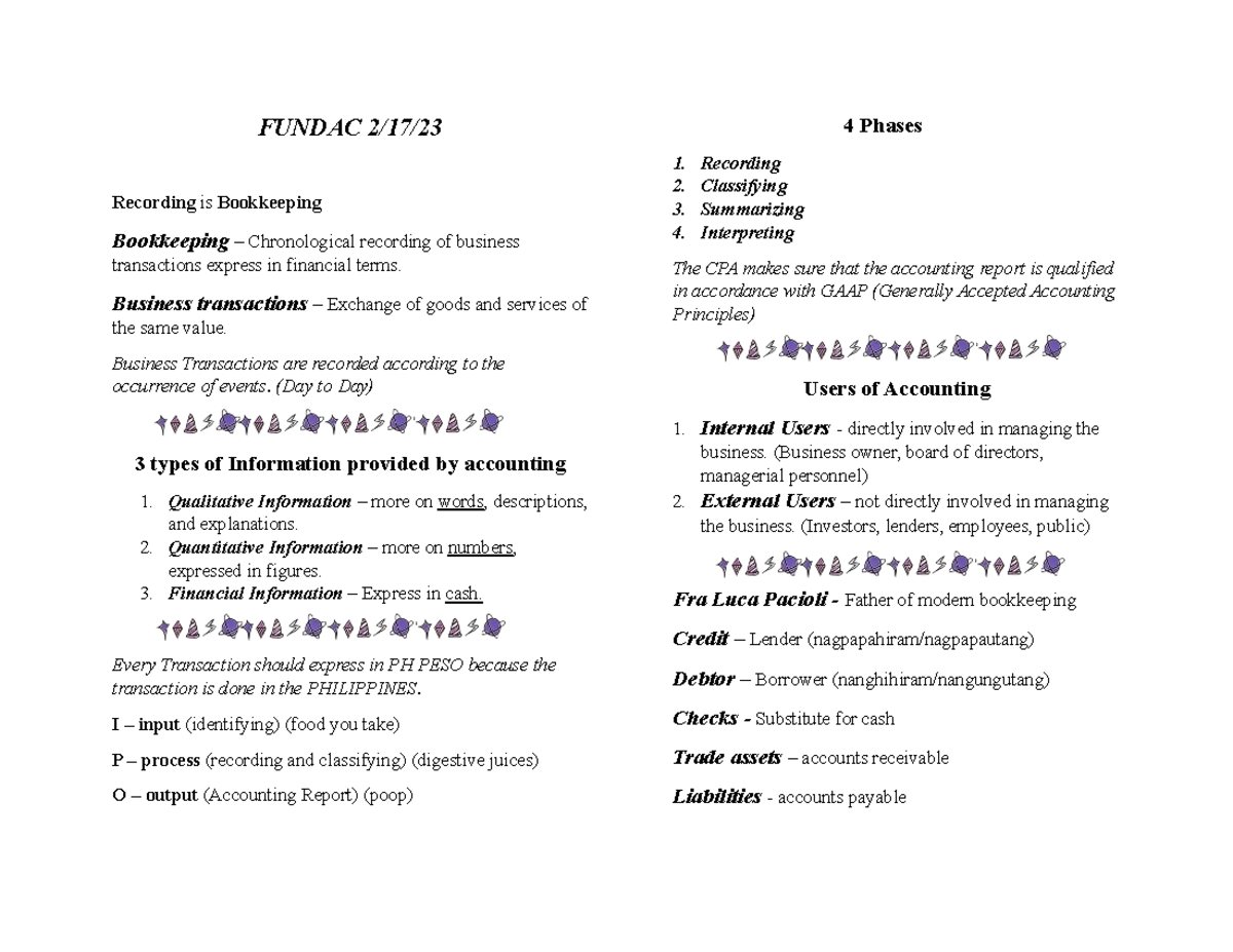 Fundac-3 - FUNDAMENTALS OF ACCOUNTING - FUNDAC 2/17/ Recording is ...