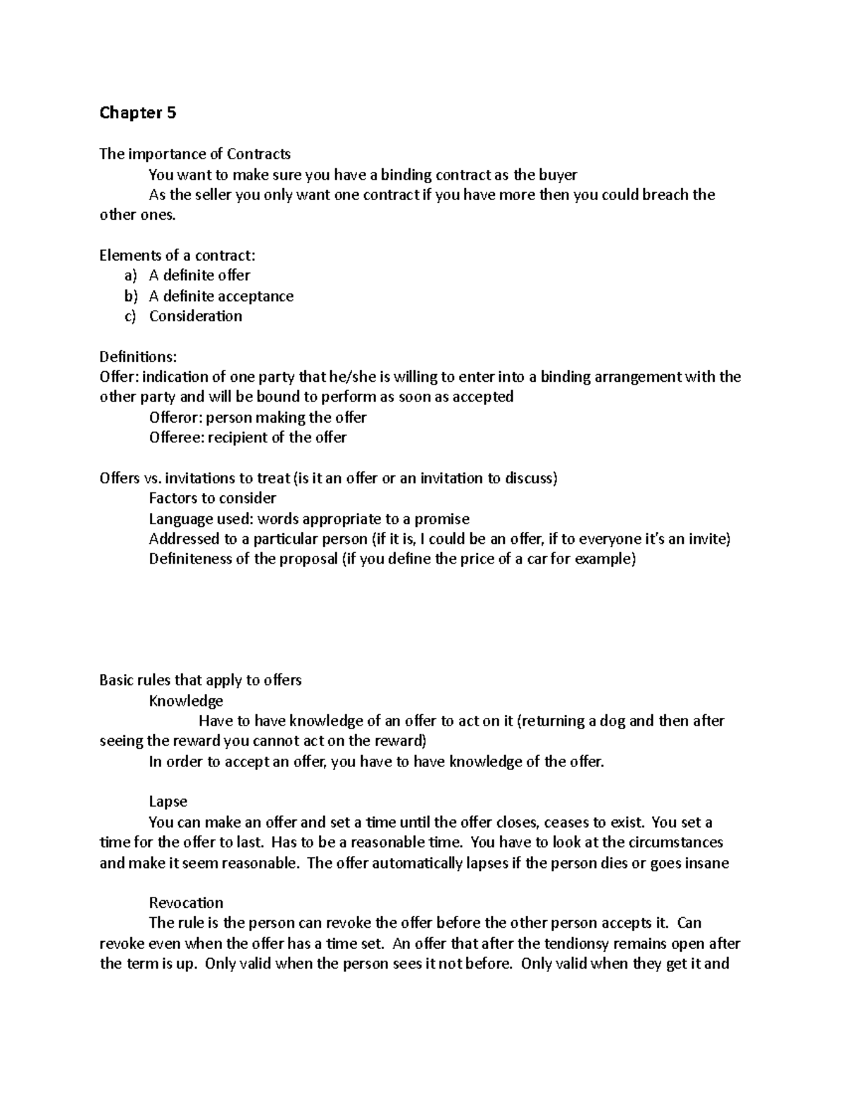 Chapter 5 contracts - Chapter 5 The importance of Contracts You want to ...