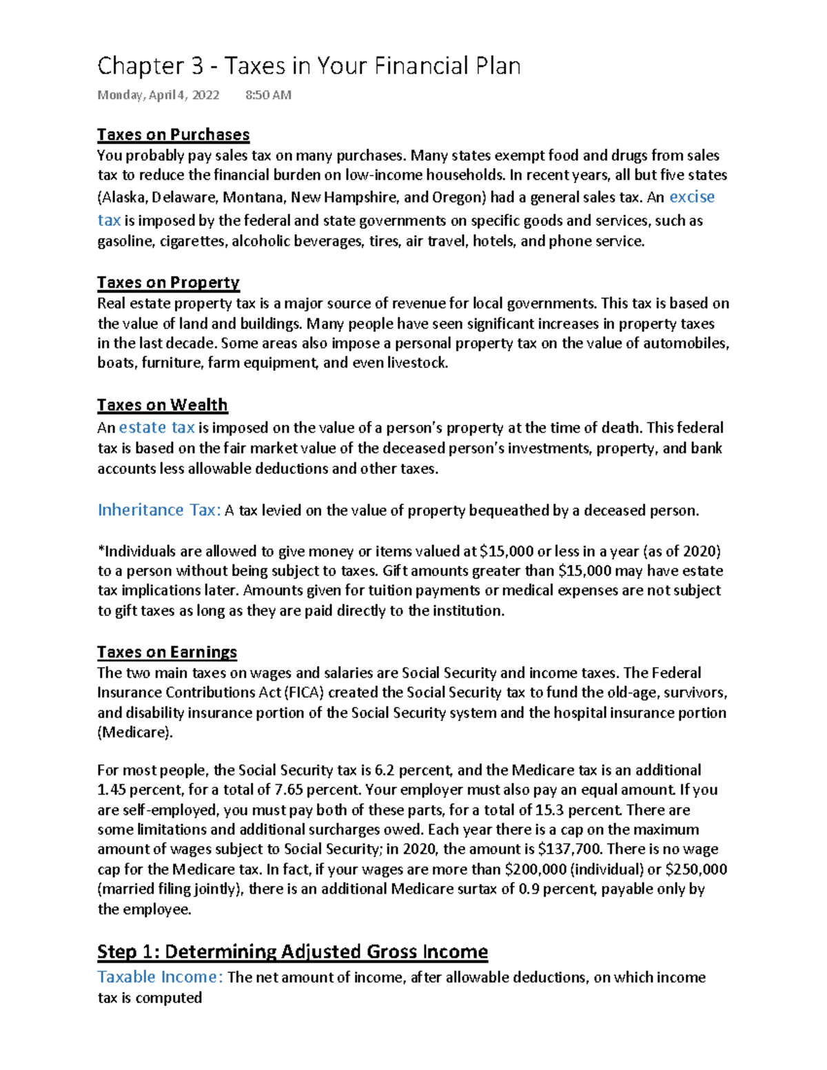 Personal Finance - Chapter 3 (Taxes in Your Financial Plan) - Taxes on ...