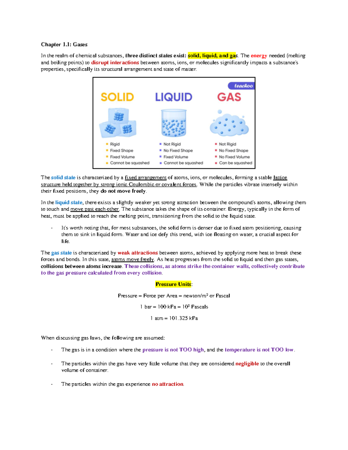 Chemistry 1302 Course Notes - Chapter 1: Gases In the realm of chemical ...