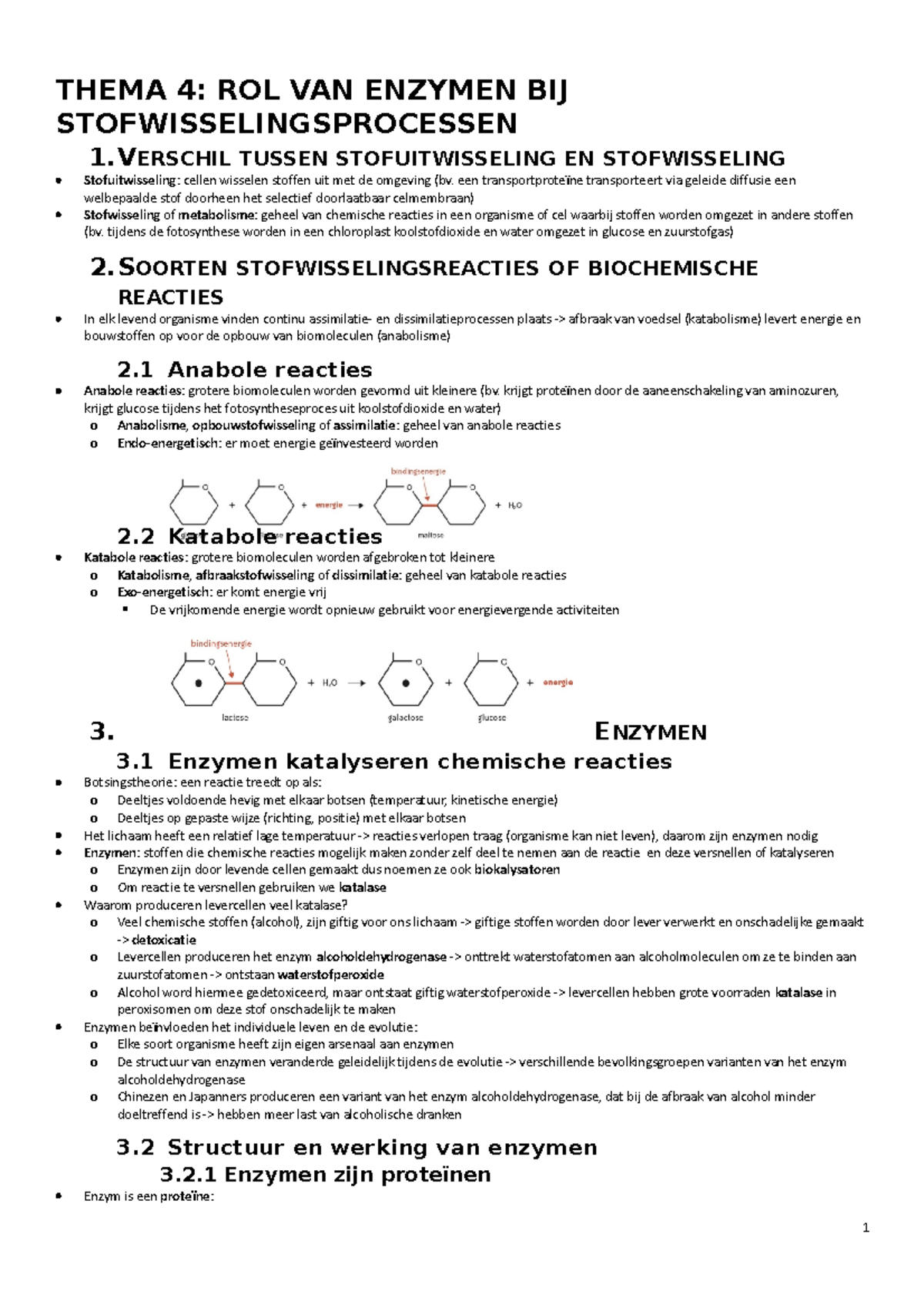 Bio samenvatting 2023 - THEMA 4: ROL VAN ENZYMEN BIJ ...