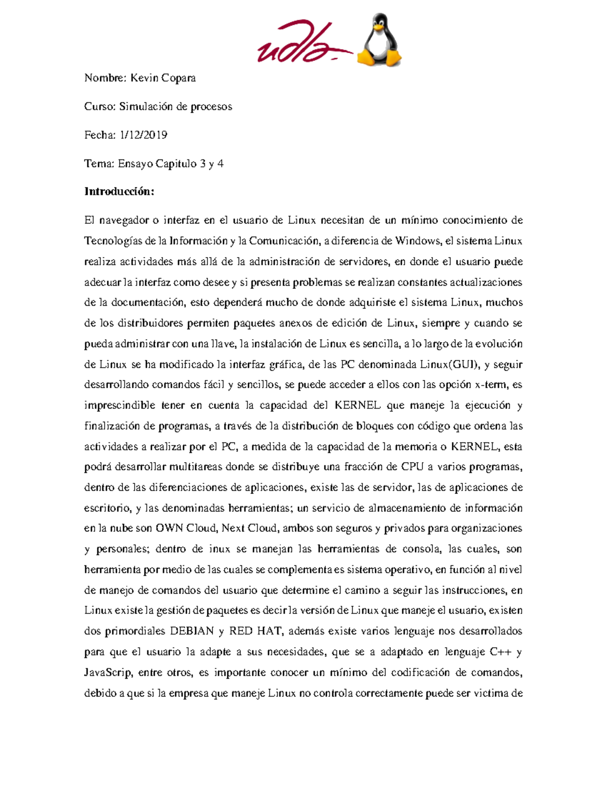 Linux 3 Y 4 - Nota: 9 - Warning: TT: undefined function: 32 Nombre: Kevin Copara Curso ...