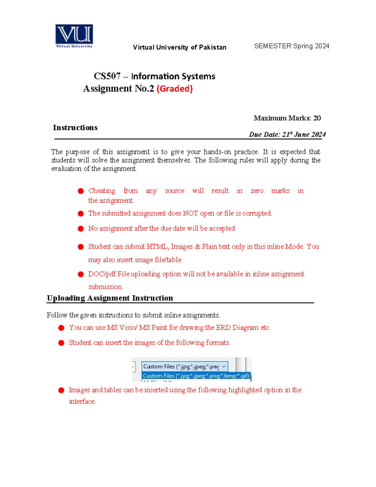 Spring 2024 CS507 2 - Virtual University of Pakistan SEMESTER Spring 2024 CS507 – Information ...
