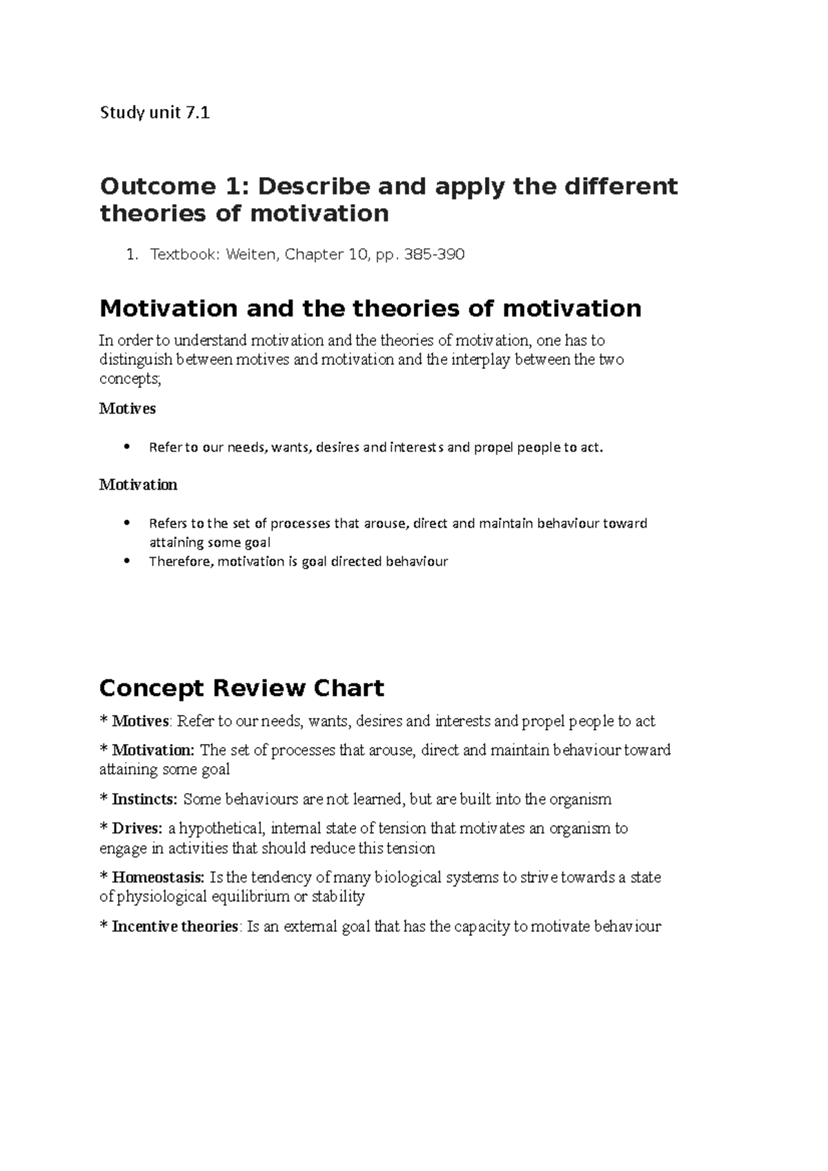 Study unit 7 - Outcome 1: Describe and apply the different theories of ...