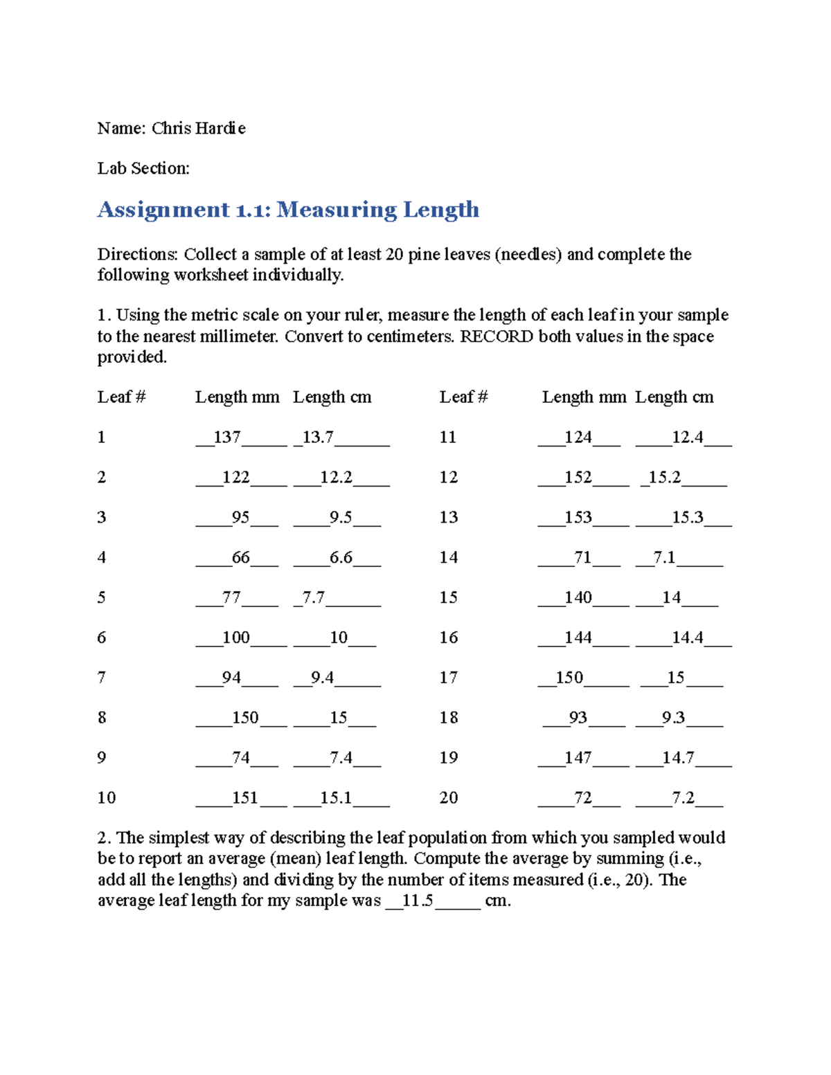 Lab 1 Answer Doc Updated - Name: Chris Hardie Lab Section: Assignment 1 ...