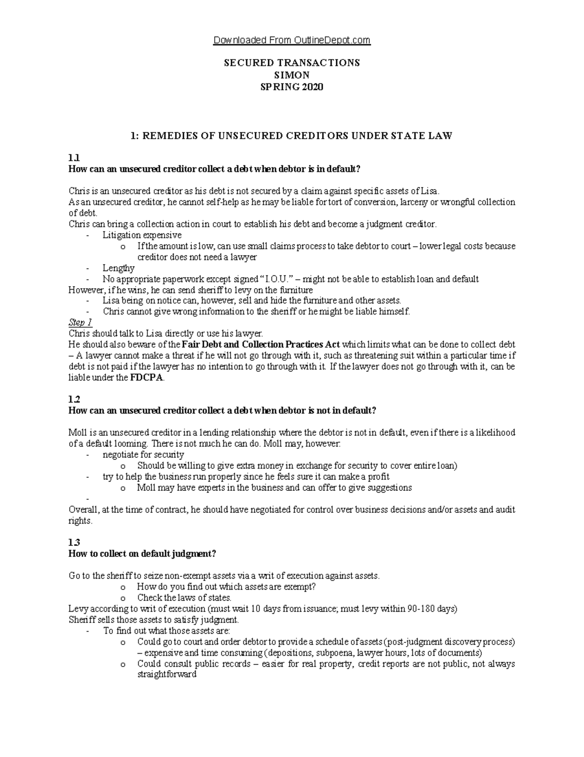 Outline Sec Trx Simon - SECURED TRANSACTIONS SIMON SPRING 2020 1 ...