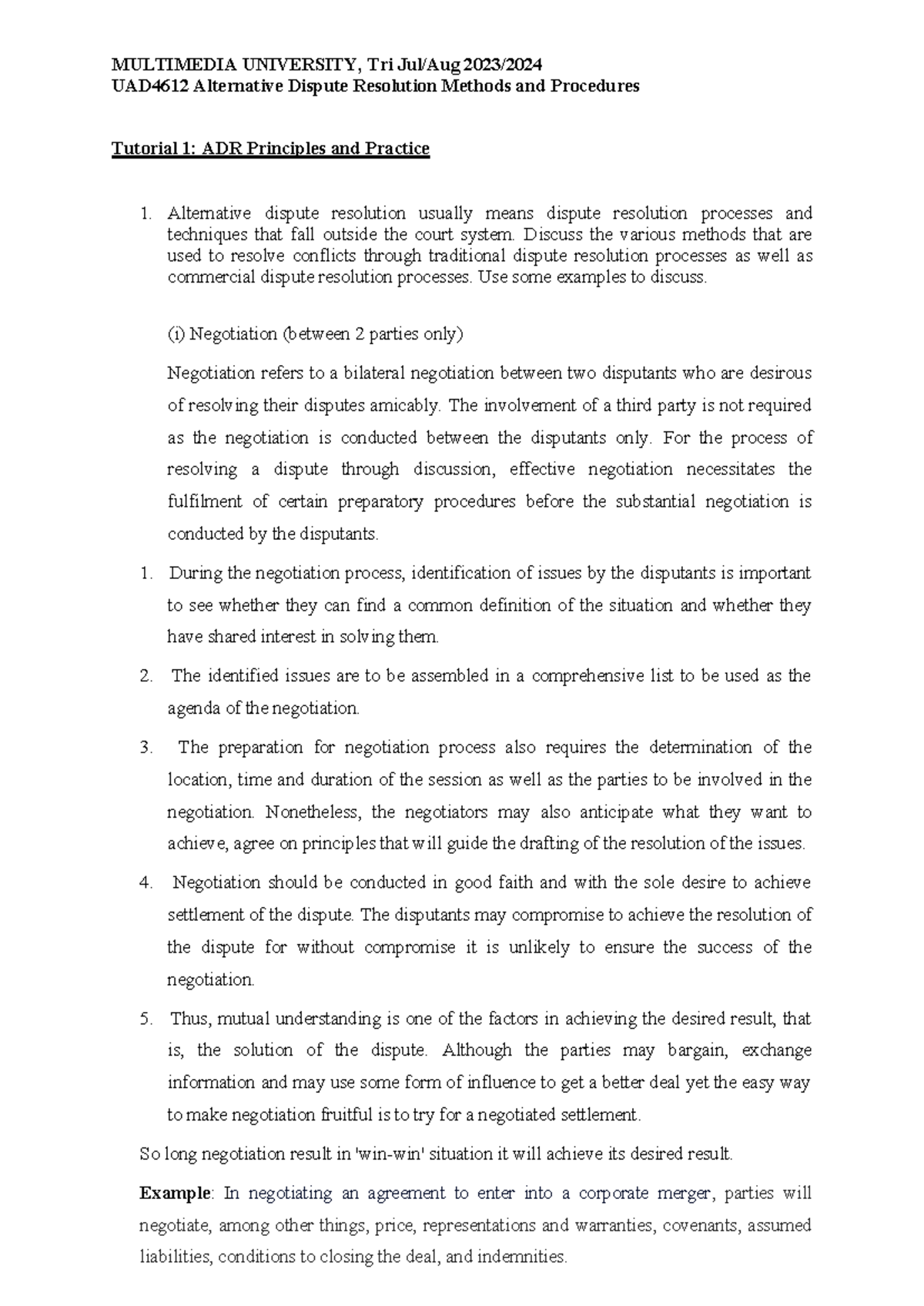 Tutorial 1 ADR - nxjnjnjnj - MULTIMEDIA UNIVERSITY, Tri Jul/Aug 2023/ UAD4612 Alternative ...