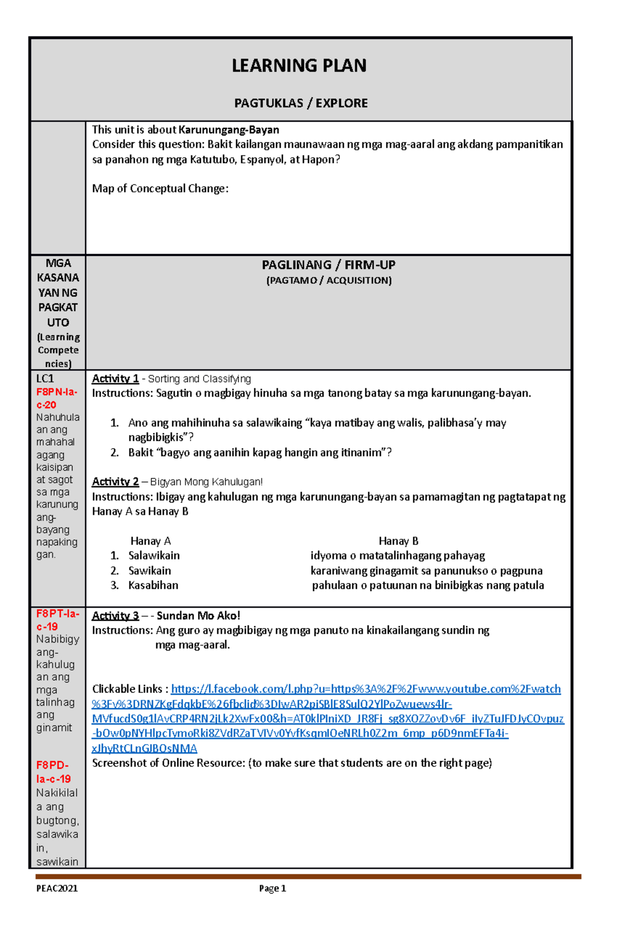 Learning-PLAN - Filipino Learning Plan - LEARNING PLAN PAGTUKLAS ...