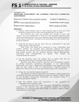 FS1 Episode 13 - ACTIVITY 13. ALIGNING ASSESSMENT TASK WITH THE ...