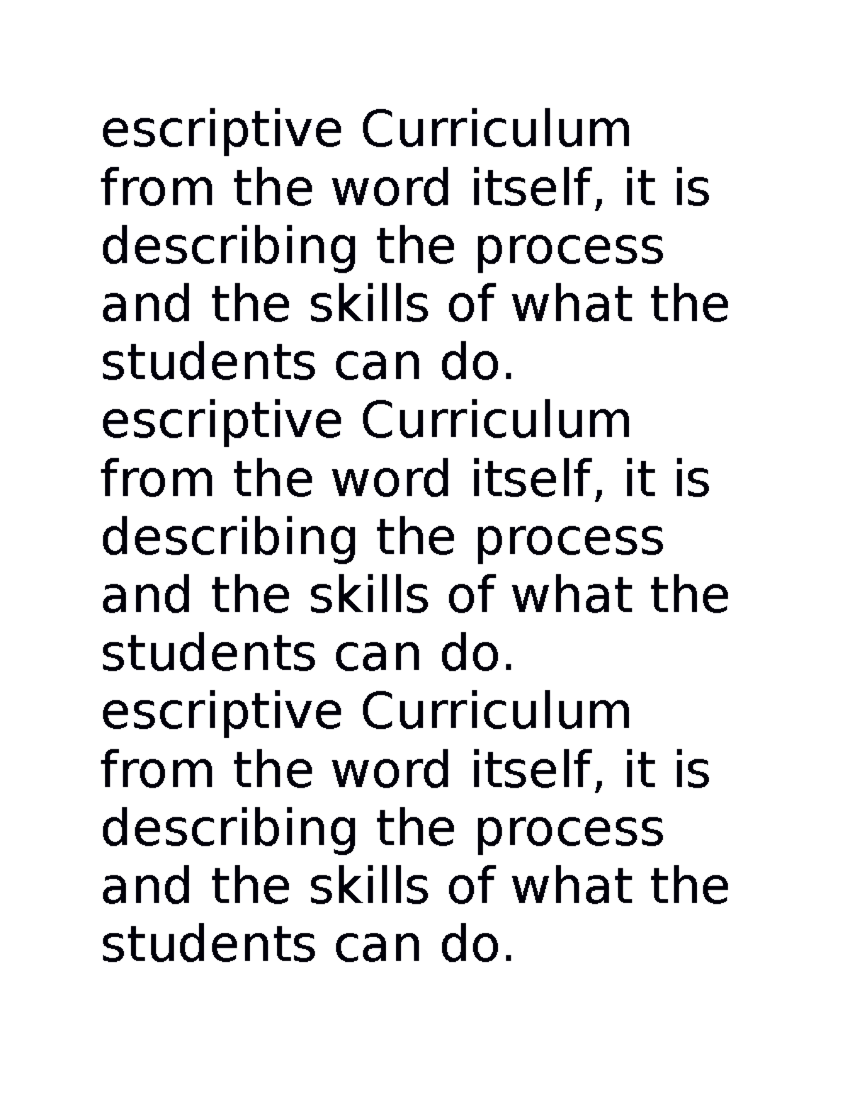 Descriptive Curriculum - escriptive Curriculum from the word itself, it ...