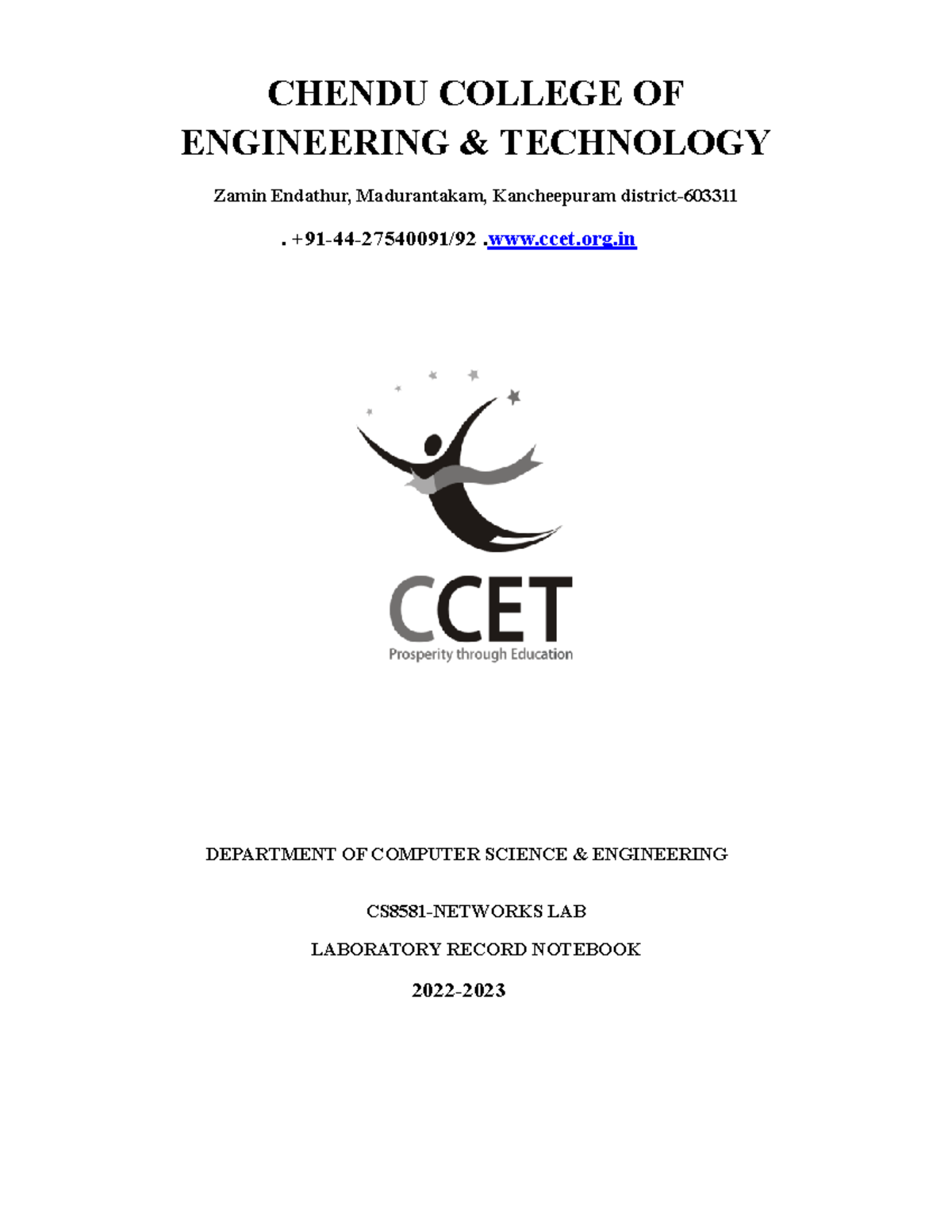 CS8581 CN LAB-converted - CHENDU COLLEGE OF ENGINEERING & TECHNOLOGY ...