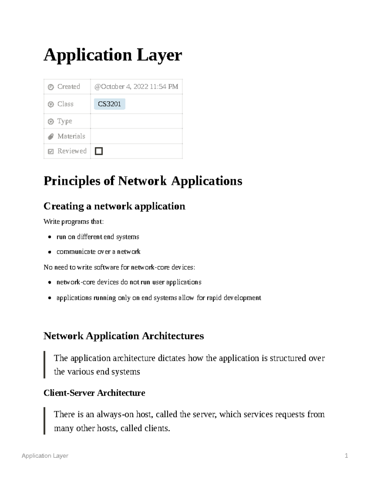 Application Layer - Application Layer Created Class CS Type Materials ...