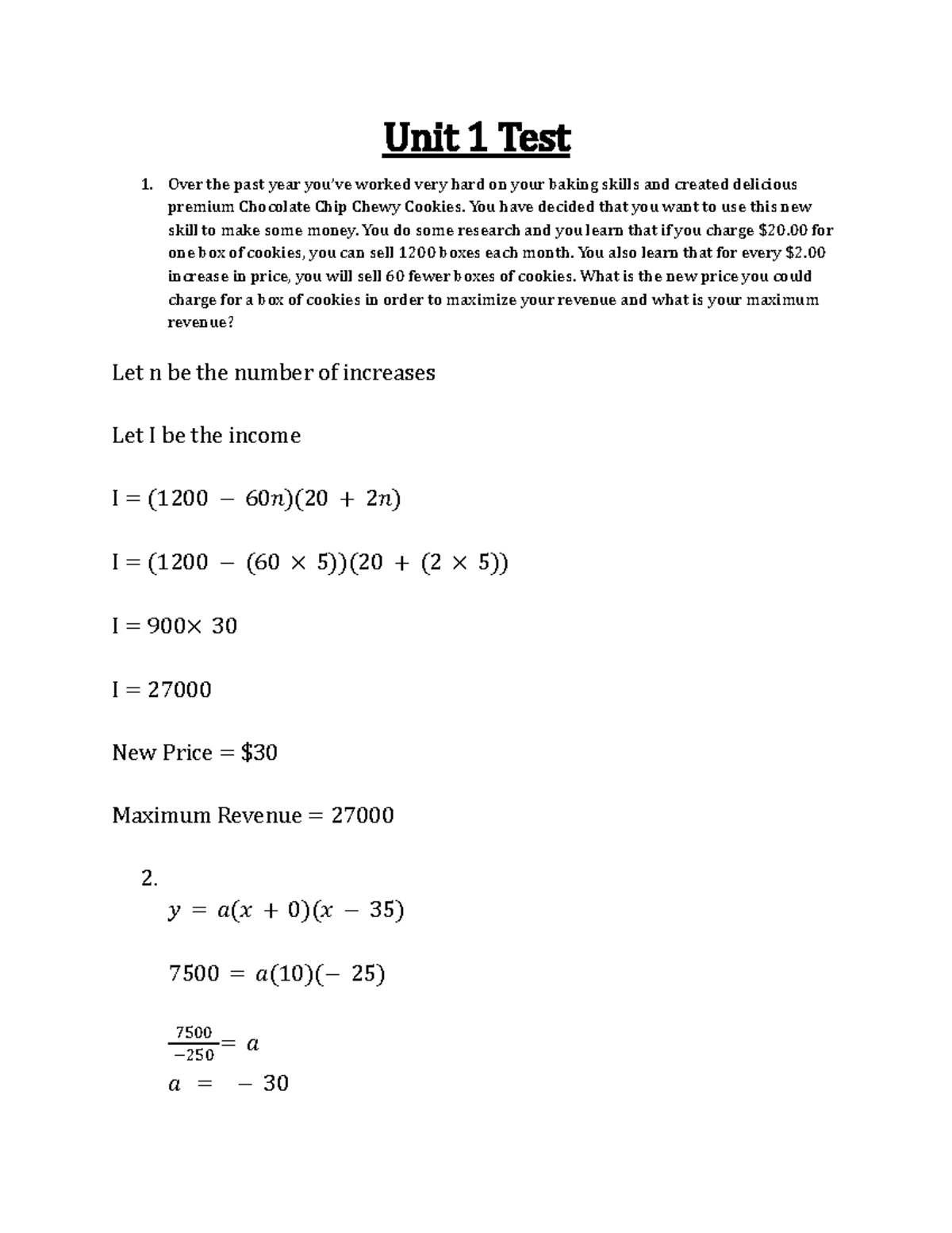 Unit 1 Test - Unit 1 Test - Unit 1 Test Over the past year you’ve ...