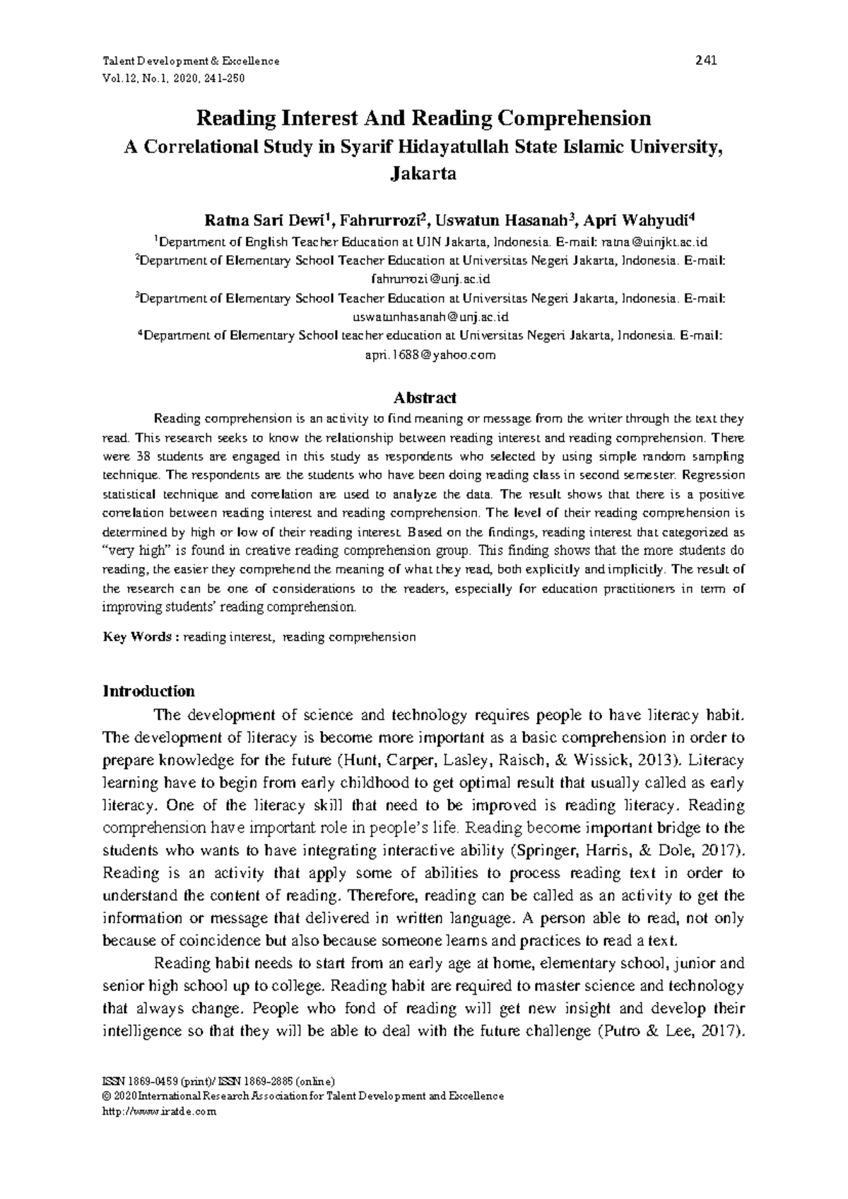 8.Reading interest - Summary practical research - Vol, No, 2020, 241 ...