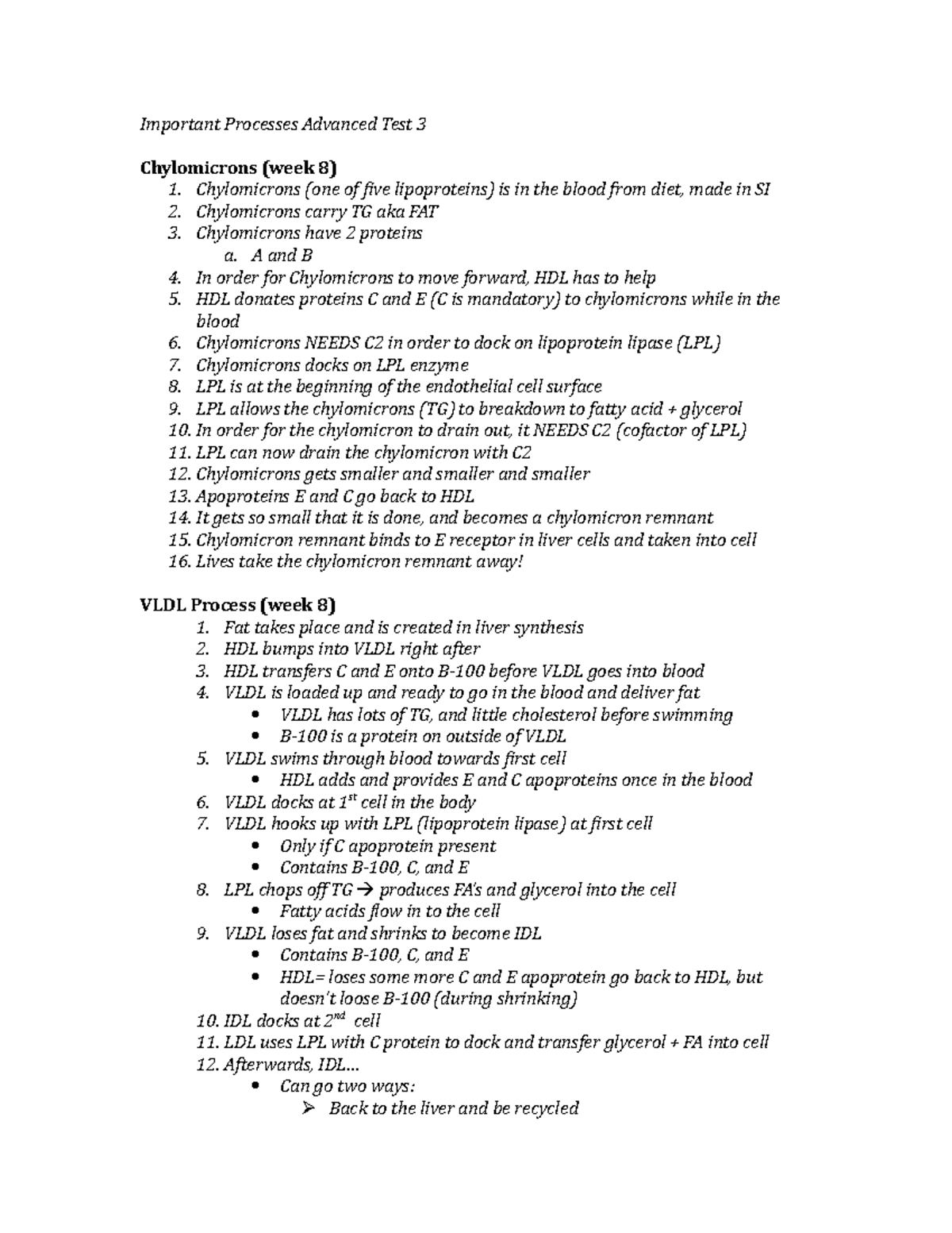 Advanced Metabolism Test 3-Important Processes - Important Processes ...