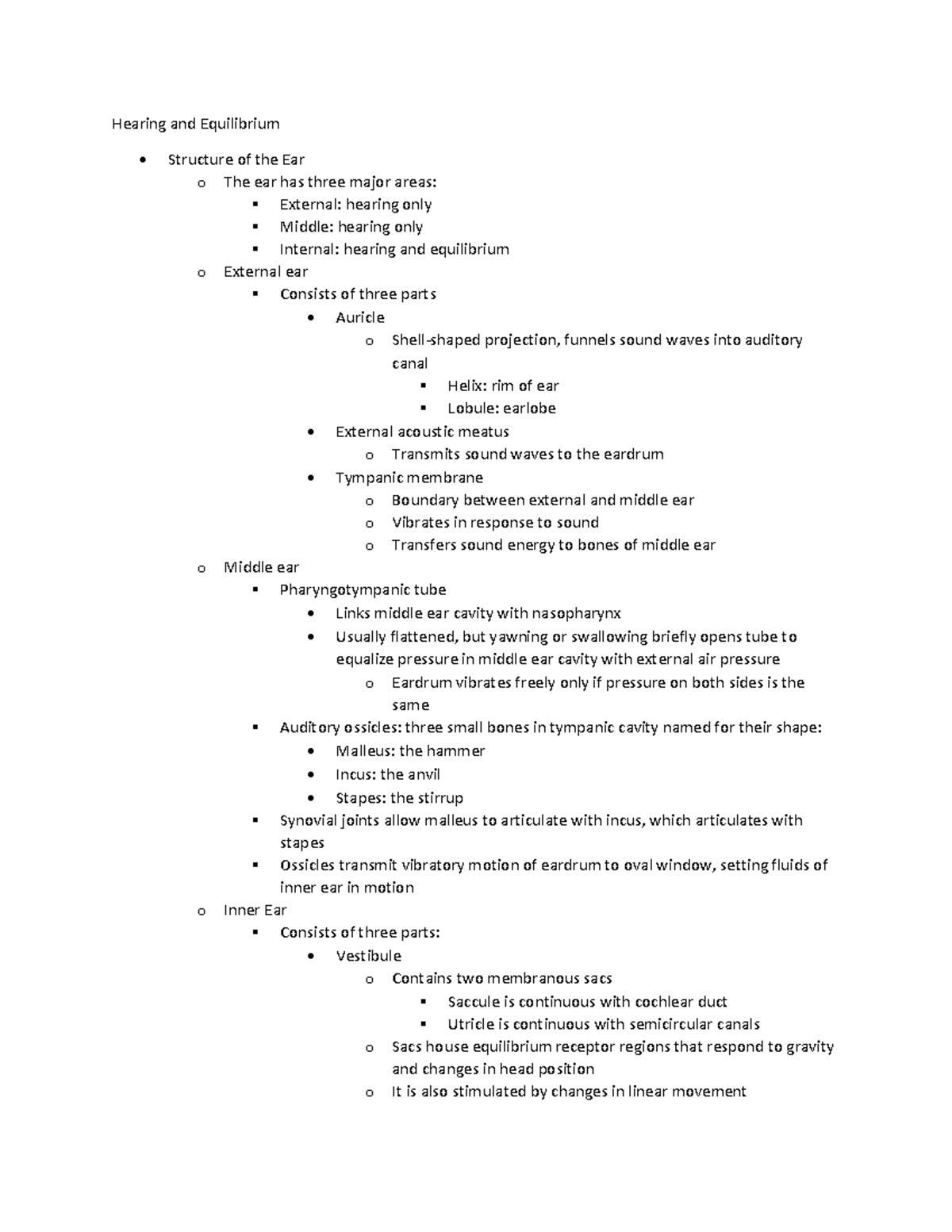 Nervous System Part 7 - Hearing and Equilibrium Structure of the Ear o ...