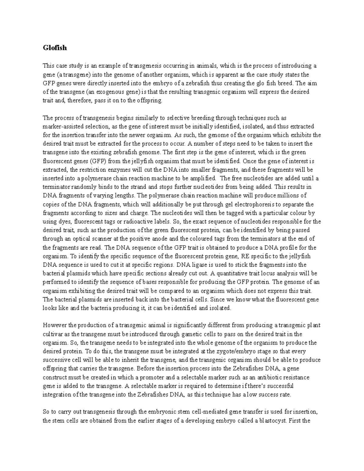 Glo fish animal transgenesis - Glofish This case study is an example of ...