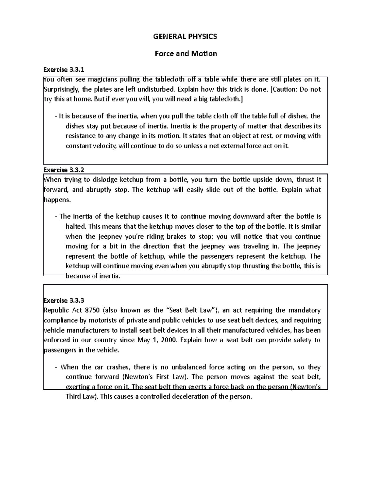 Force and Motion general physics n5 - GENERAL PHYSICS Force and Motion ...