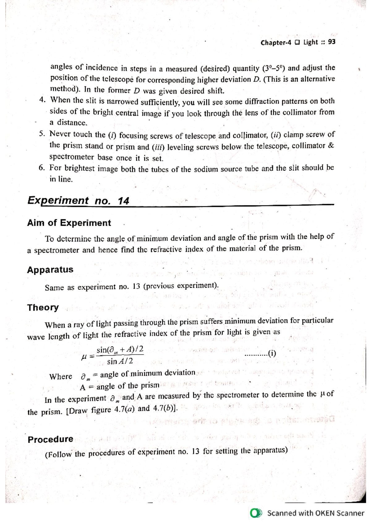 Phy ex 4 - T7t7 - Light :: 93 angles of incidence in steps in a measured (desired) quantity and ...