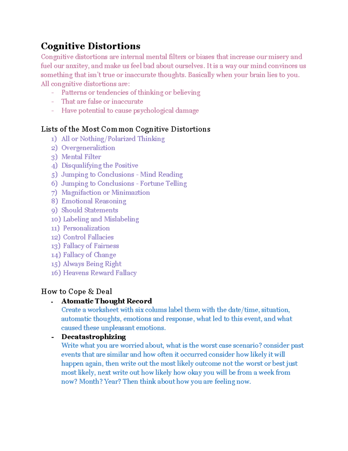 Cognitive Distortions - Cognitive Distortions Congnitive distortions ...