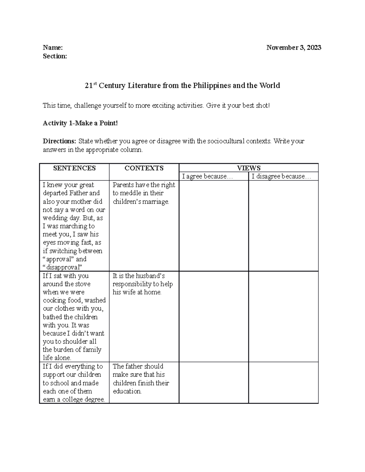 Module-2-NOV - Module 2 - Name: November 3, 2023 Section: 21 st Century ...