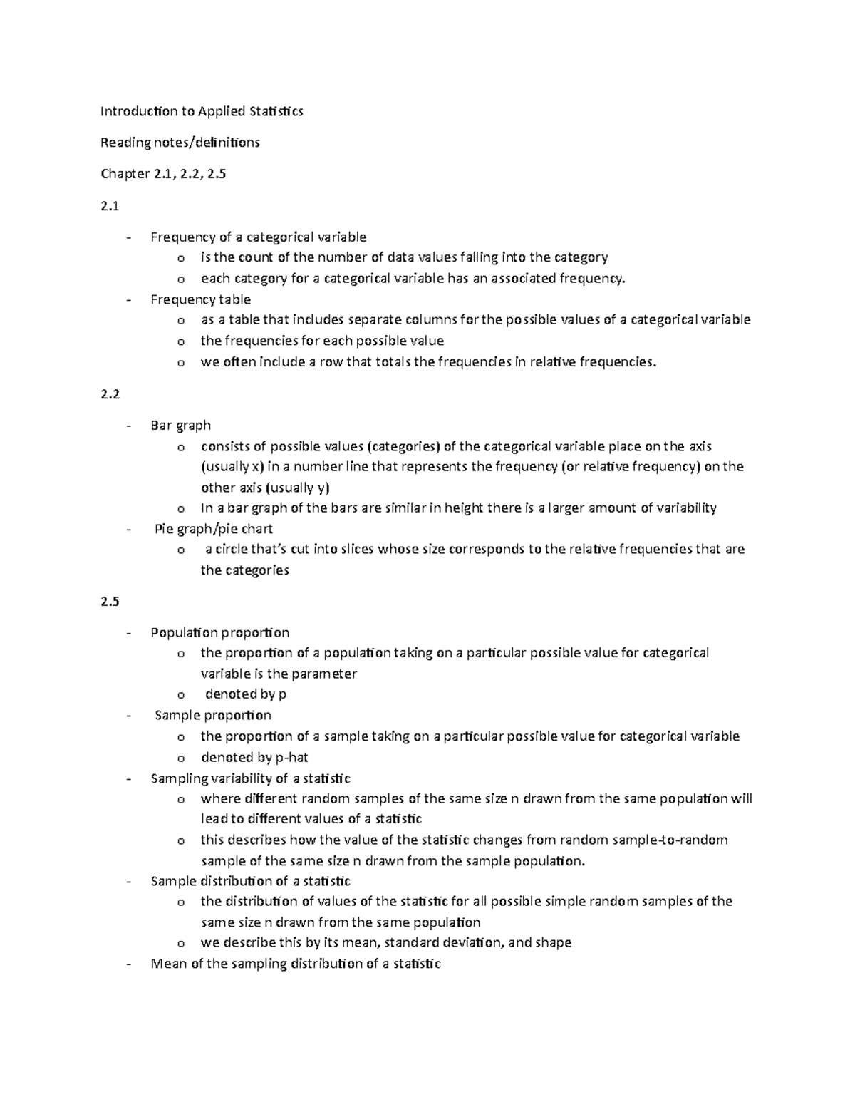 Introduction to Applied Statistics CH 2.1, 2.2, 2.5 - Introduction to ...