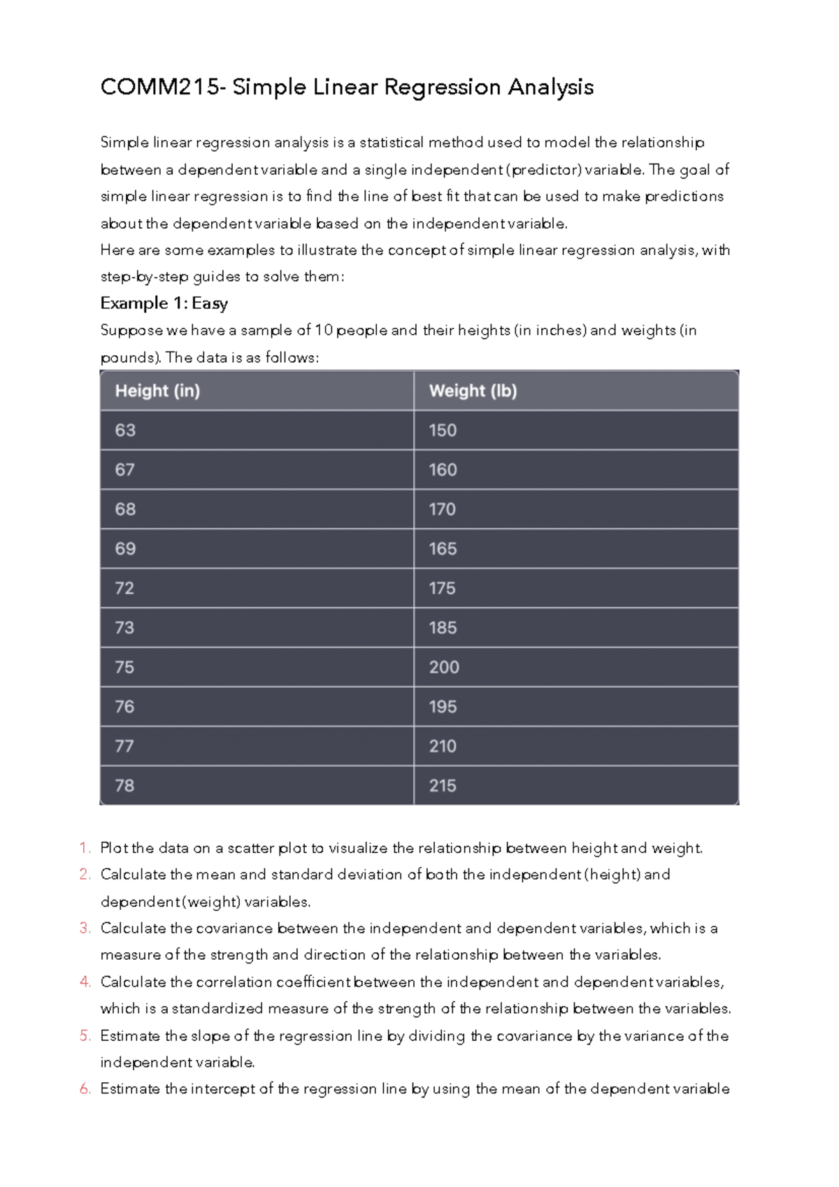 COMM215- Simple Linear Regression Analysis - COMM215- Simple Linear ...