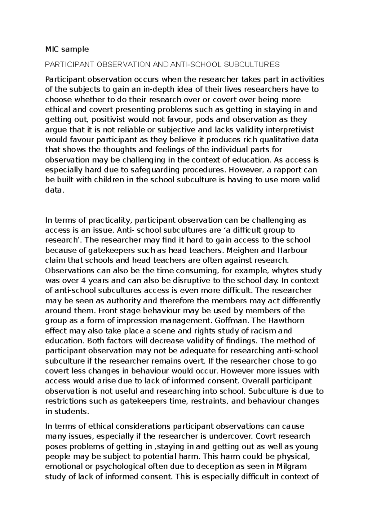 MIC sample - MIC sample PARTICIPANT OBSERVATION AND ANTI-SCHOOL ...