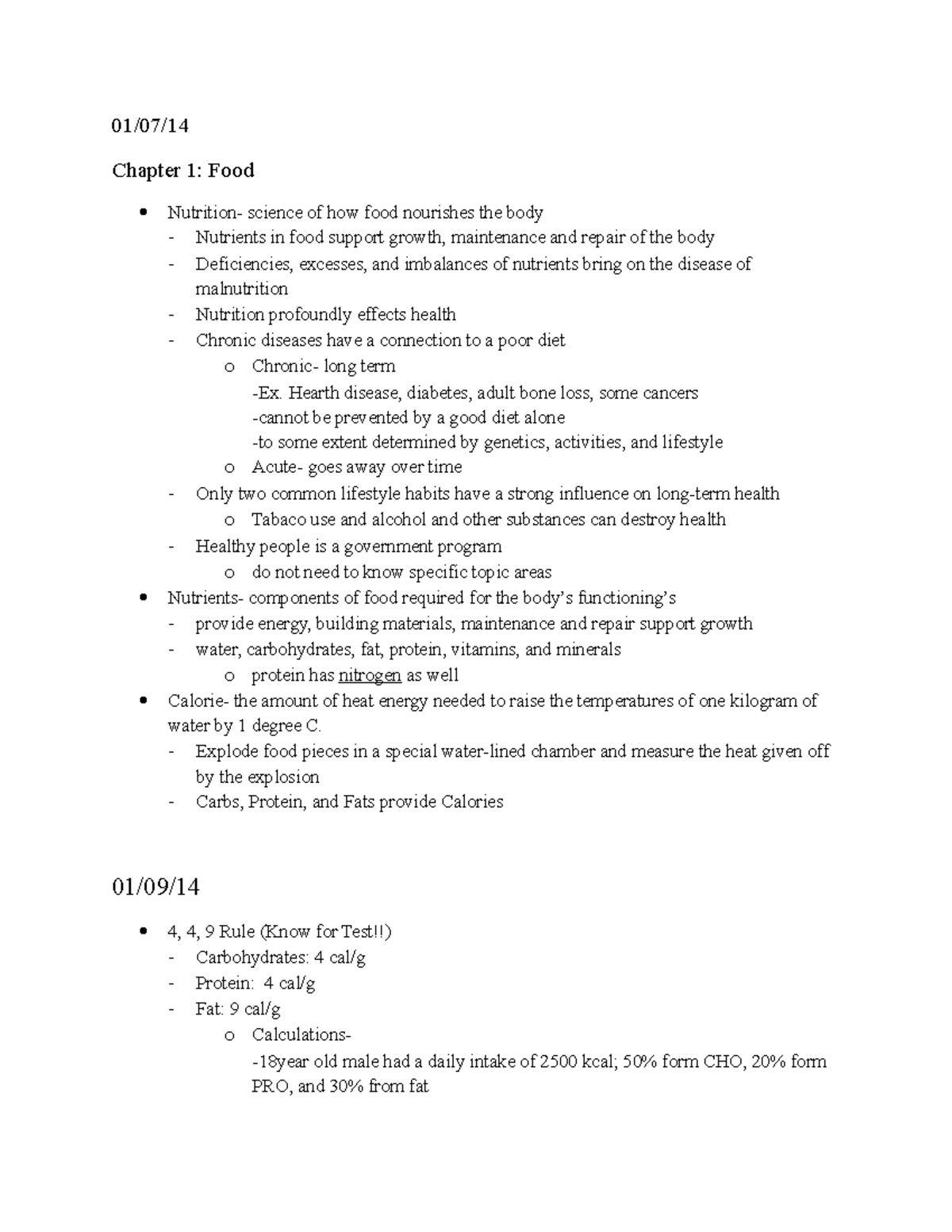 Unit 1 - Lecture notes 1-7 - 01/07/ Chapter 1: Food Nutrition- science ...