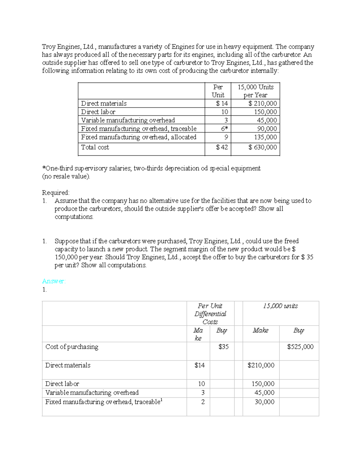 Pdfcoffee - Answerkey - Troy Engines, Ltd., manufactures a variety of ...