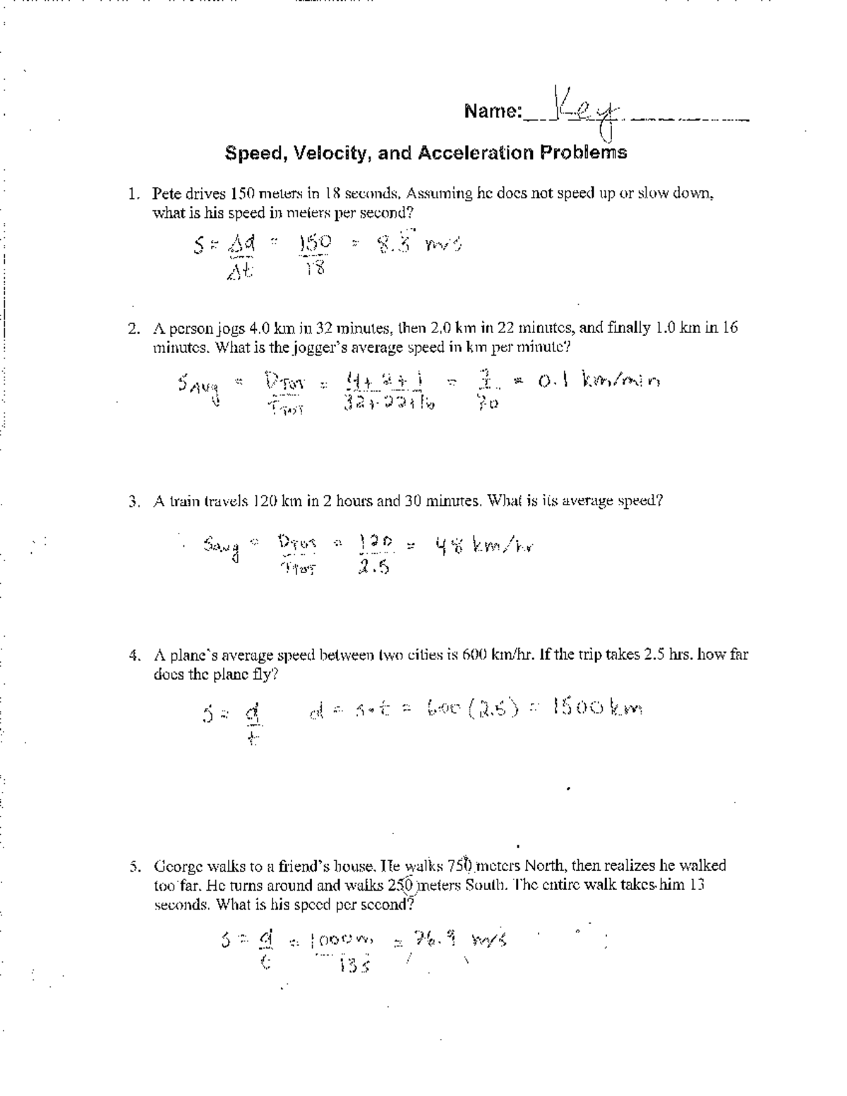 Speed velocity acceleration key - Studocu