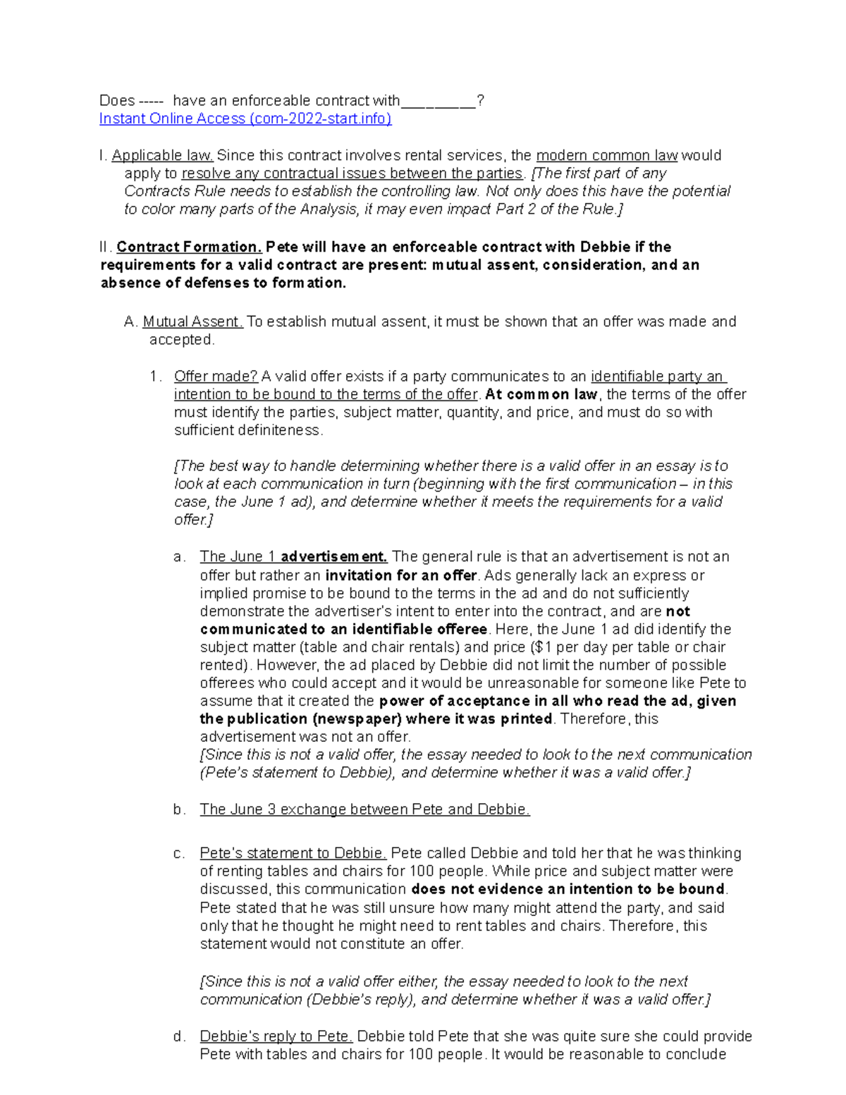 Mod11 Model Answer Contracts I - Does - have an enforceable contract with_________? Instant ...