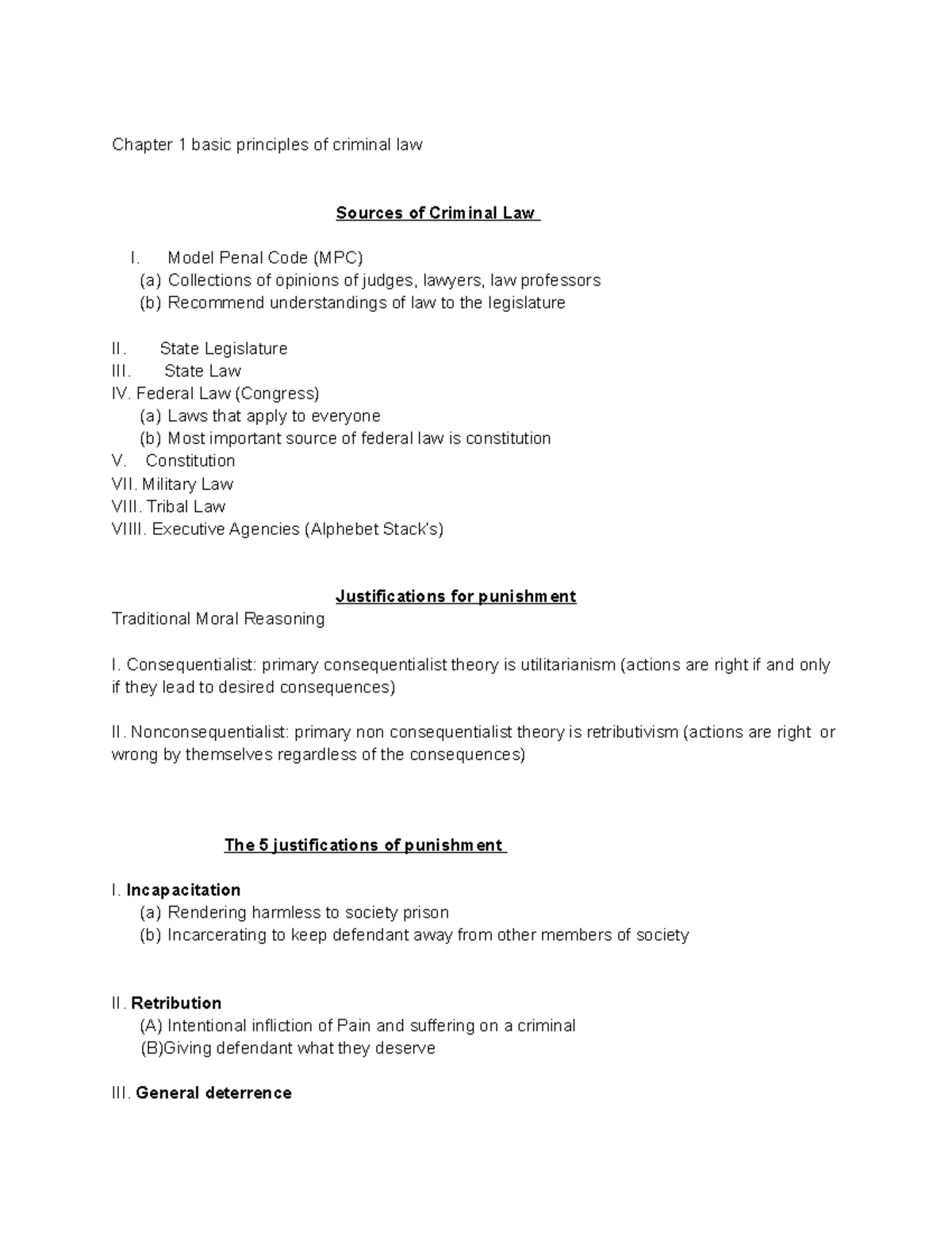 Crim outline - Chapter 1 basic principles of criminal law Sources of ...