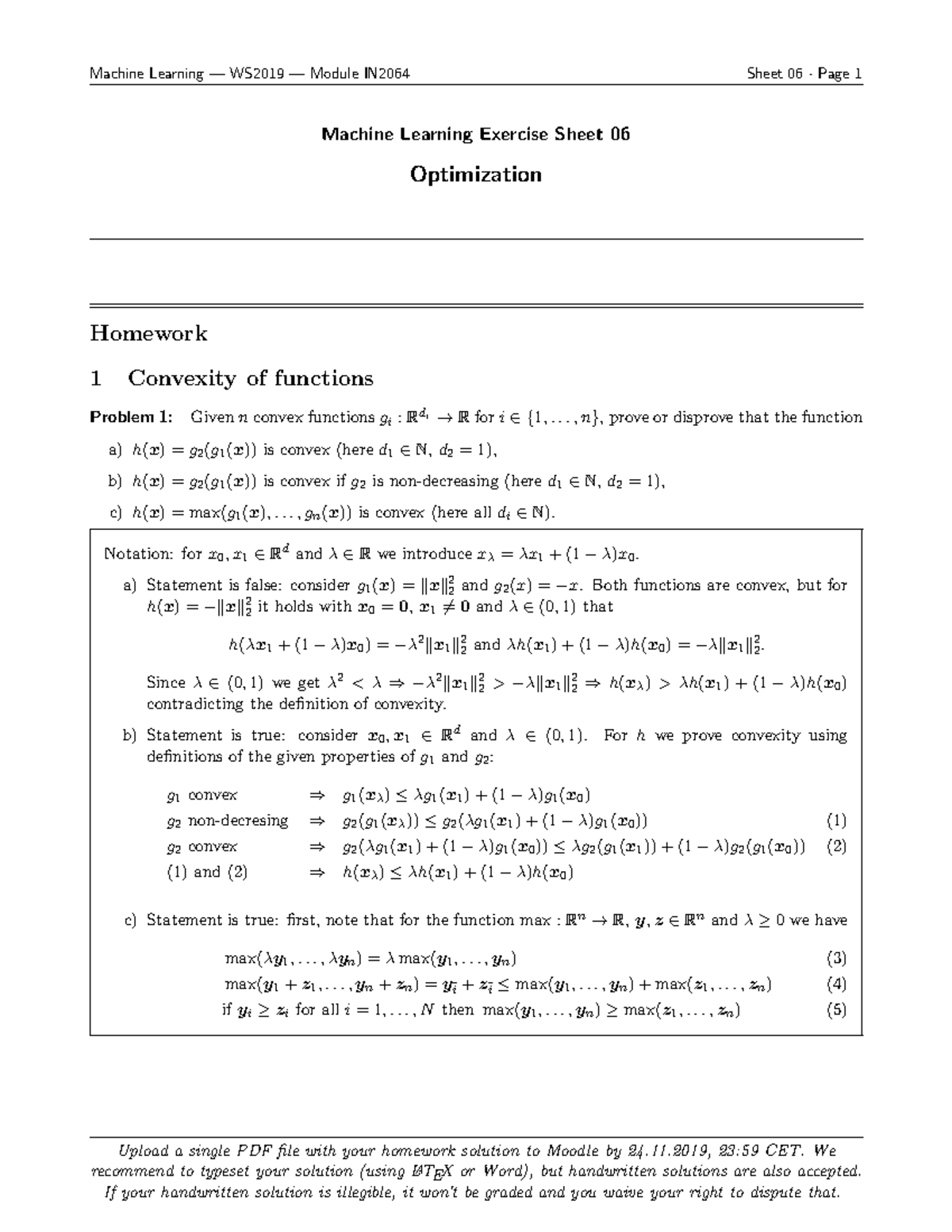 Exercise solution 06 optimization - Machine Learning Exercise Sheet 06 Optimization Homework 1 ...