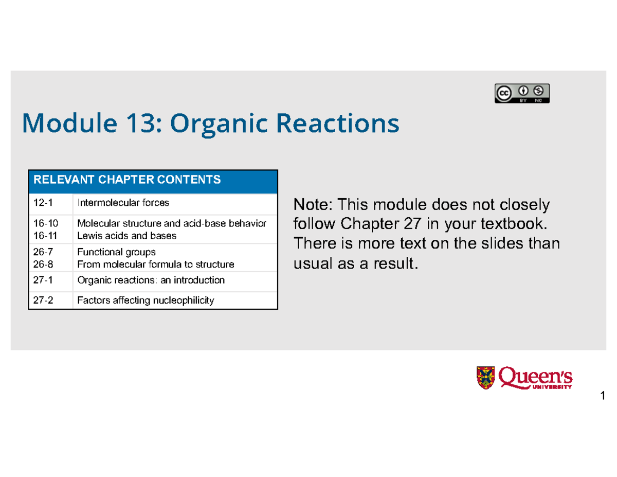 Module 13 Organic Reactions 1 - Module 13: Organic Reactions Note: This ...