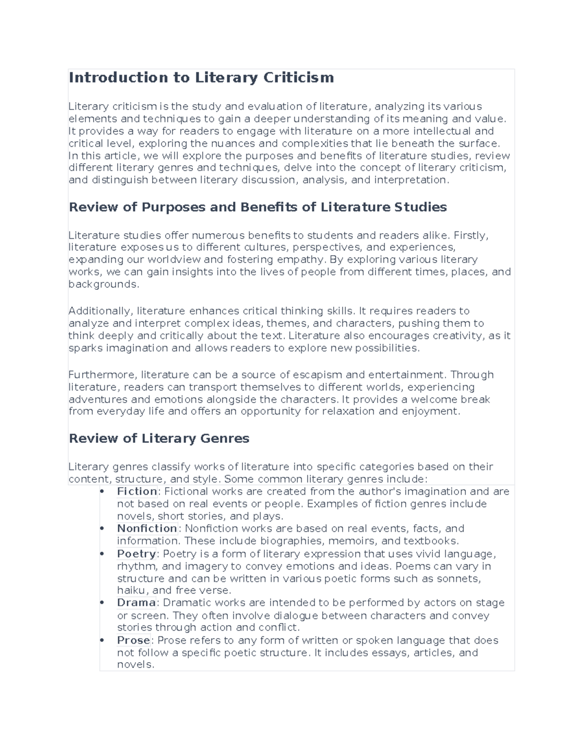 Chapter 1 - Summary Literary Criticism - Introduction to Literary ...