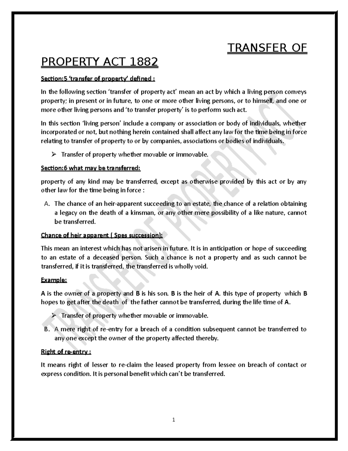 TPA arshad sir lecture - TRANSFER OF PROPERTY ACT 1882 Section:5 ‘transfer of property’ defined ...