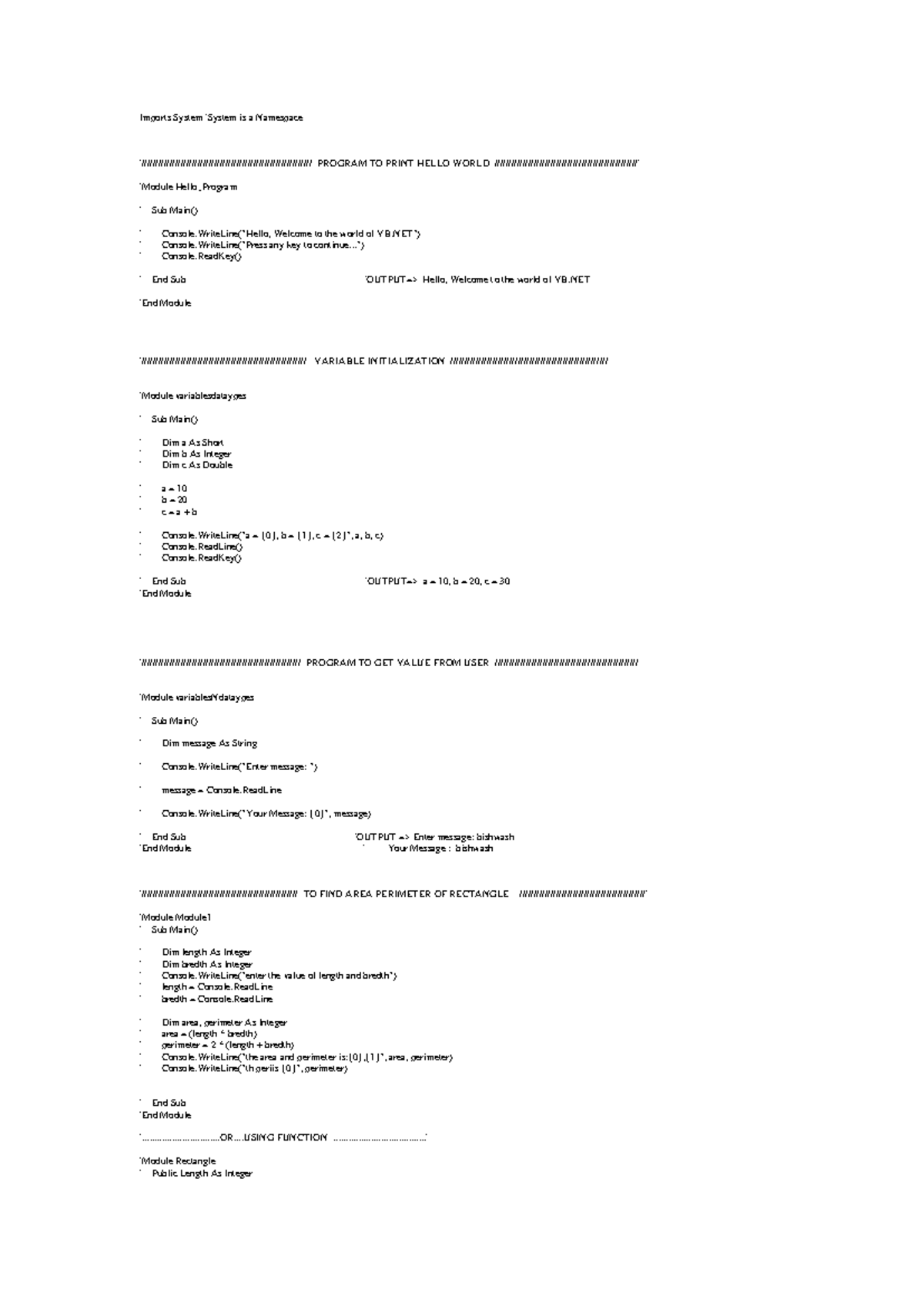 Vb - this is basic program - Imports System 'System is a Namespace - Studocu