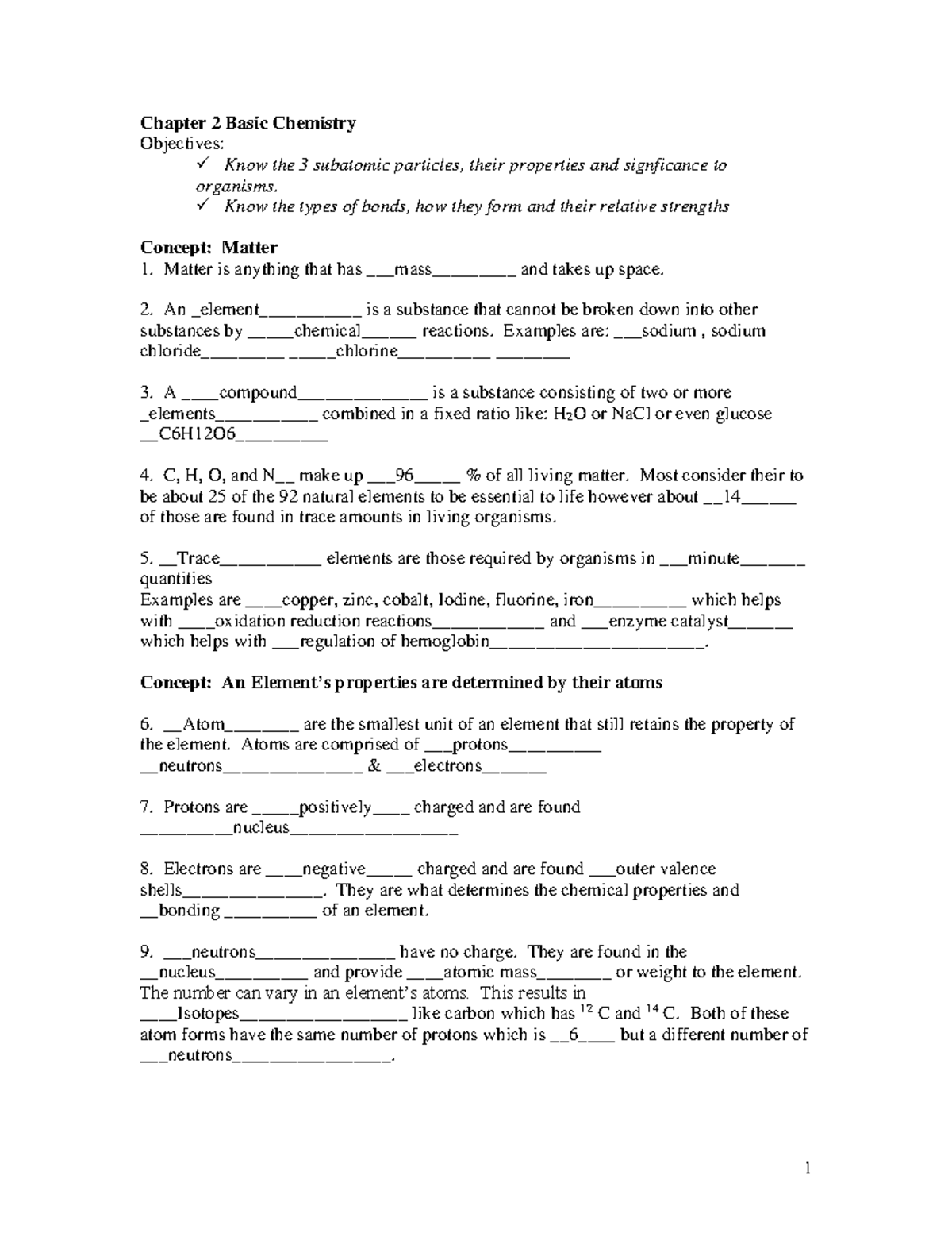 Chp 2 Basic Chemistryworksheet AP - 1 Chapter 2 Basic Chemistry ...