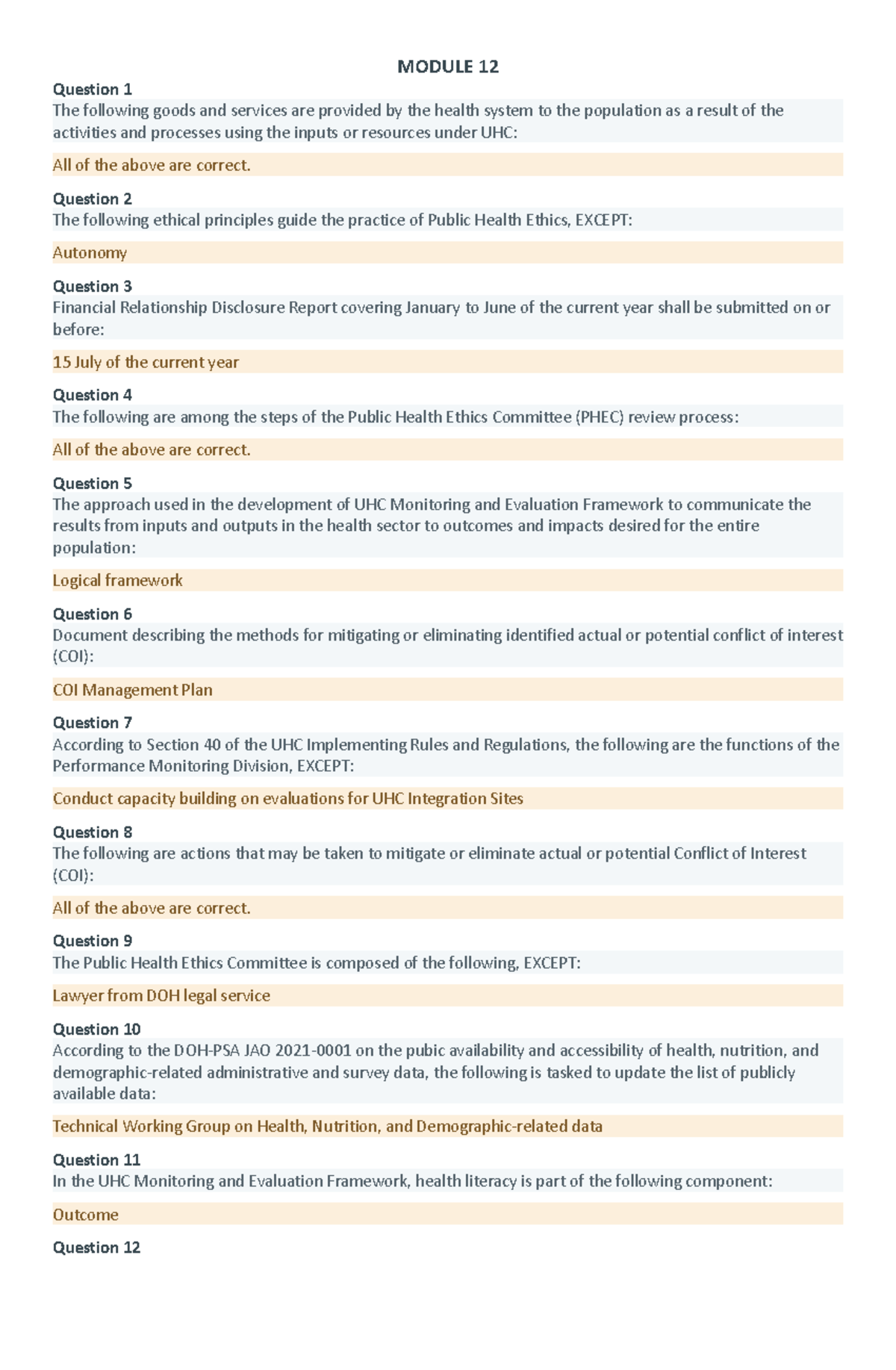 Module-12 - ww htis iwll help you - MODULE 12 Question 1 The following ...