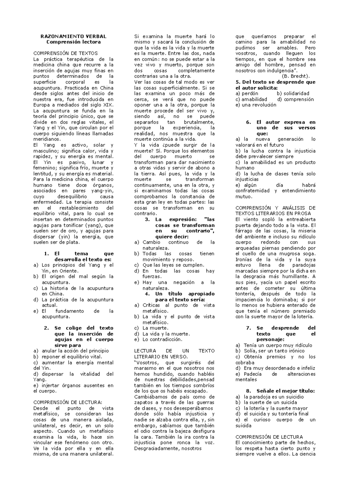 Comprensión Lectora cepre USS - RAZONAMIENTO VERBAL Comprensión lectora ...